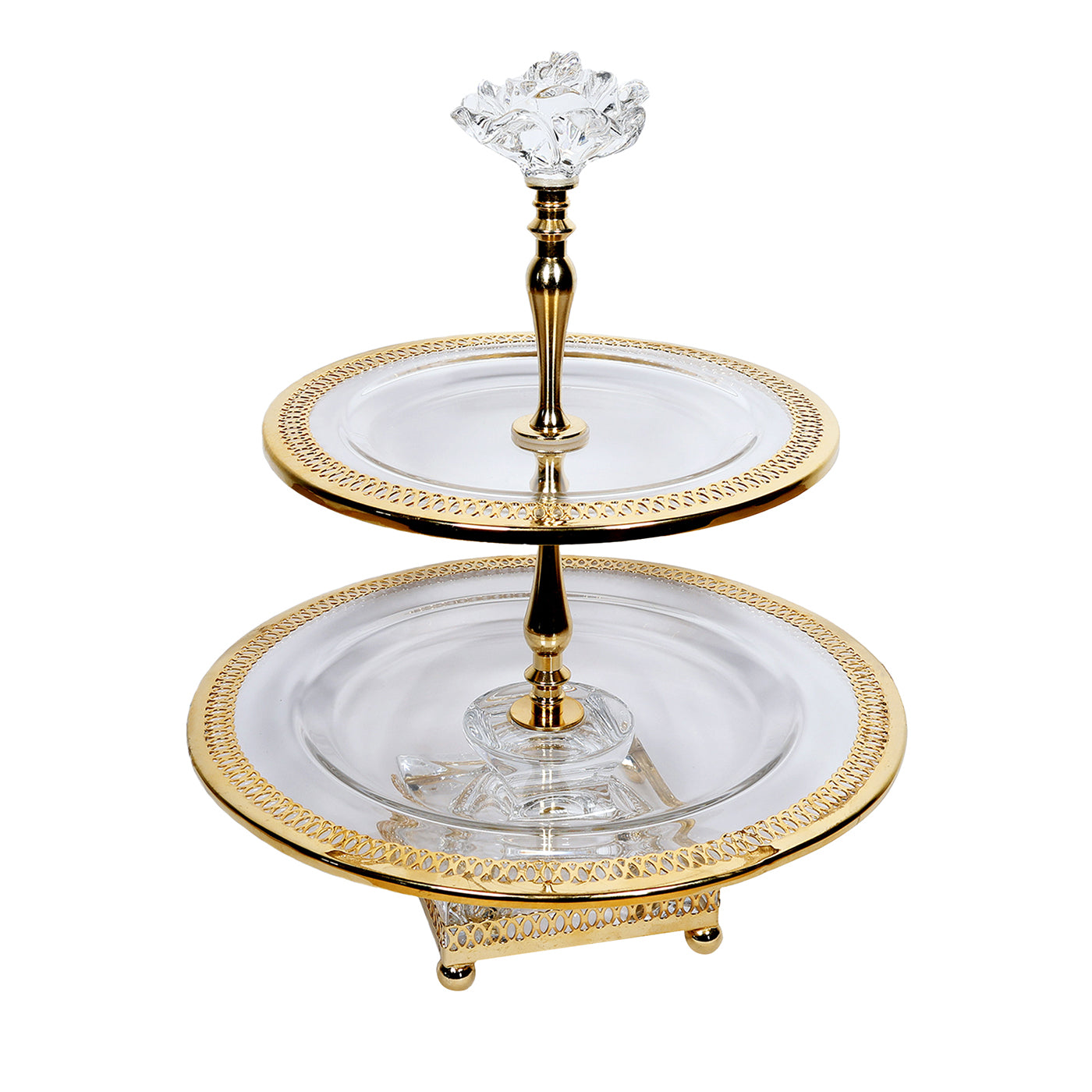 Two-Tiered Glass Dessert Stand with 24K Gold Creart | Artemest