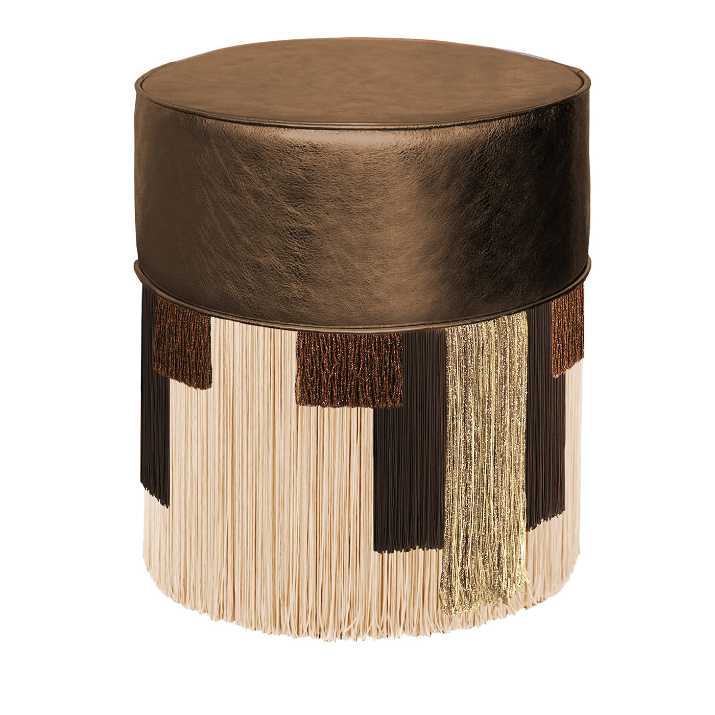 Treasure Brown Metallic Leather Pouf by Lorenza Bozzoli Lorenza Bozzoli ...