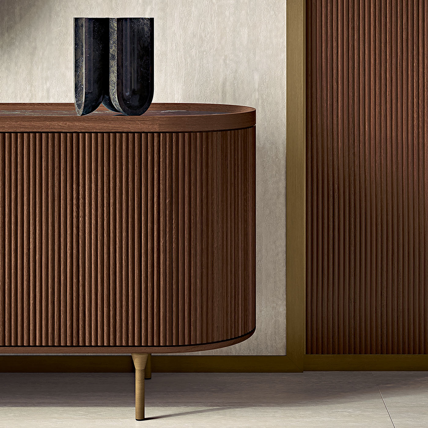 Opale 3-Door Channeled Walnut Sideboard Bamax | Artemest