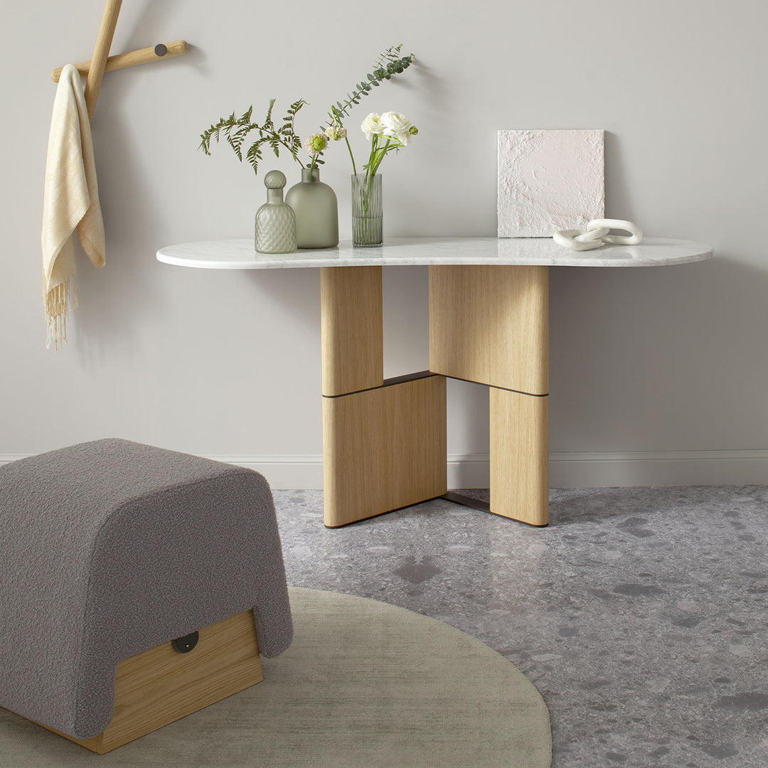 Tetris Console Table with Carrara Marble Top & Oak Wood Legs Morica ...