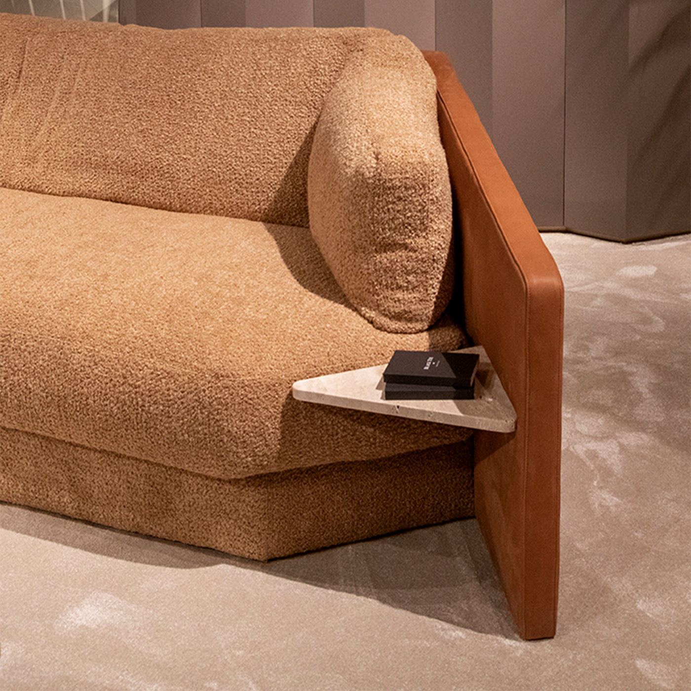 Lilith Brown-Fabric Sofa with Built-In Shelves Black Tie | Artemest