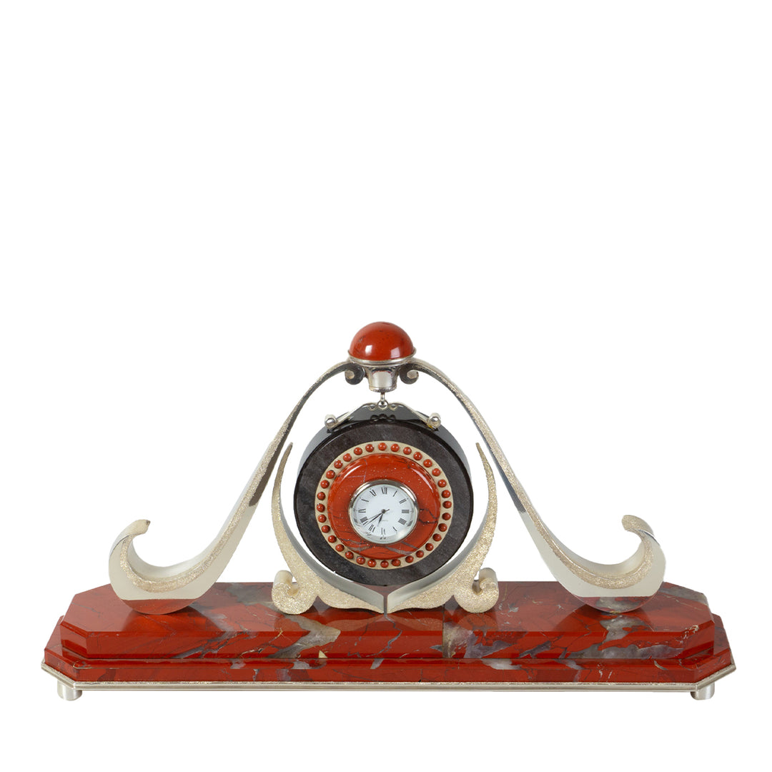 Red Jasper, Obsidian and Silver Desk Clock Didoni | Artemest