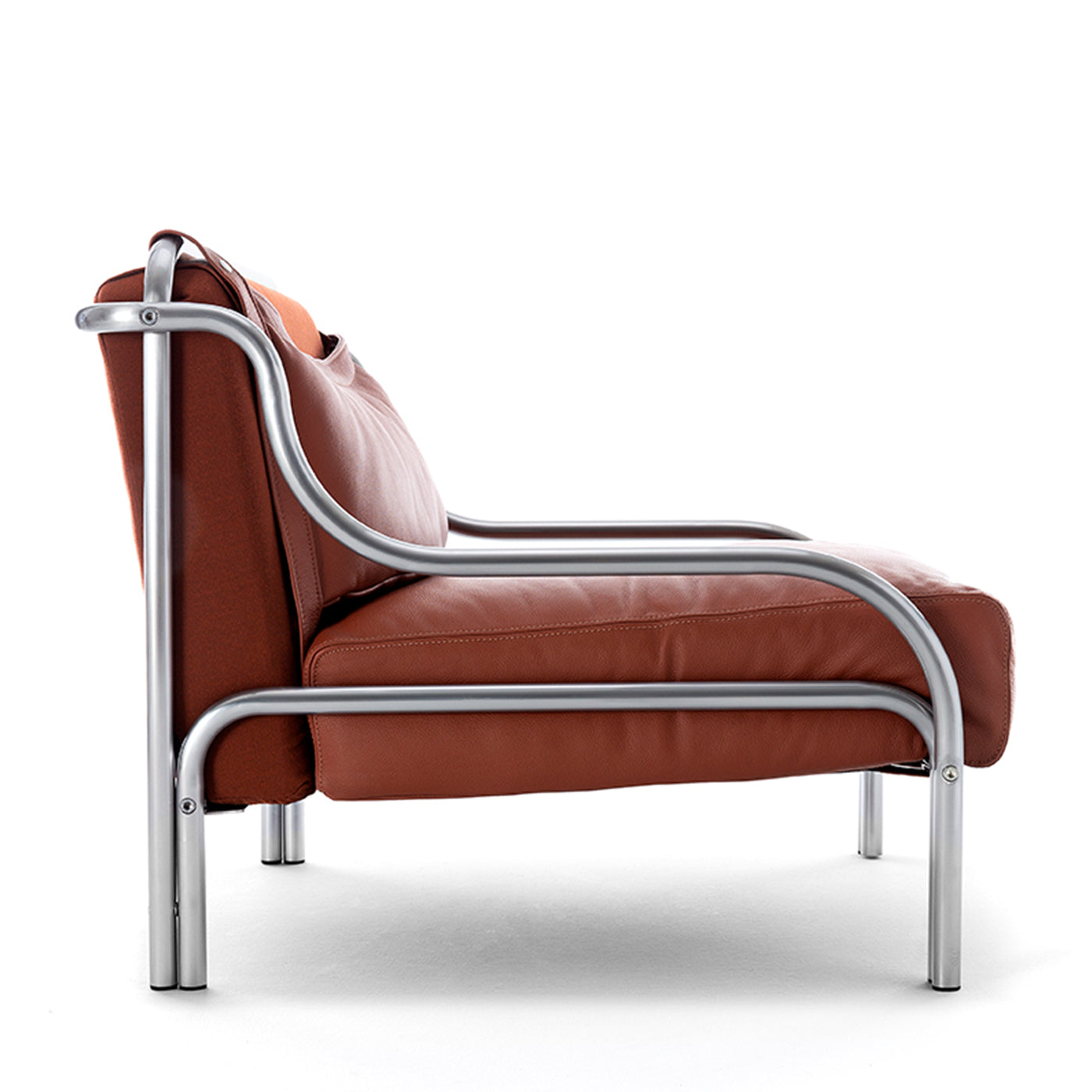 Stringa 1963 Brown Leather & Steel Armchair by Gae Aulenti Exteta | Artemest