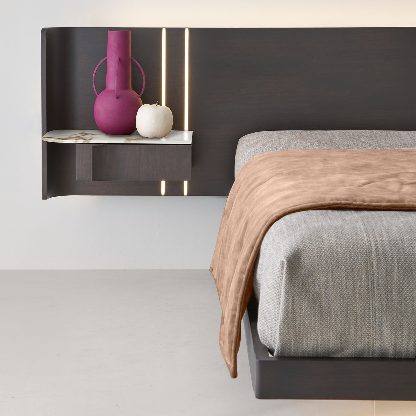 Book Bed in Walnut with Calacatta Ceramic and Glass Accents Modesign | Artemest