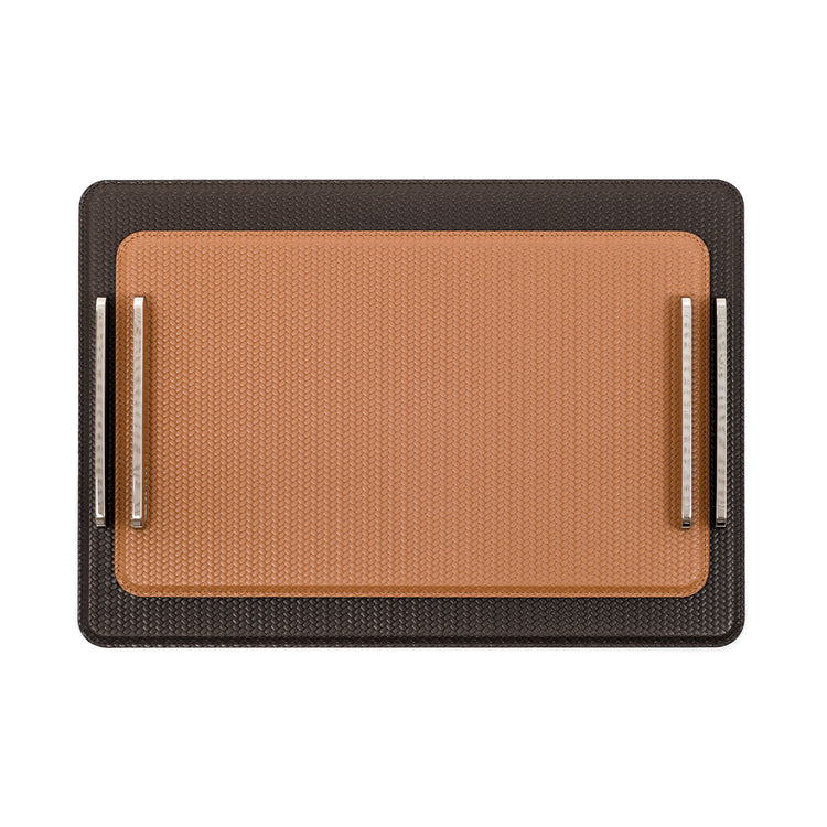 Este Large Rectangular Brown Leather Tray Pinetti | Artemest