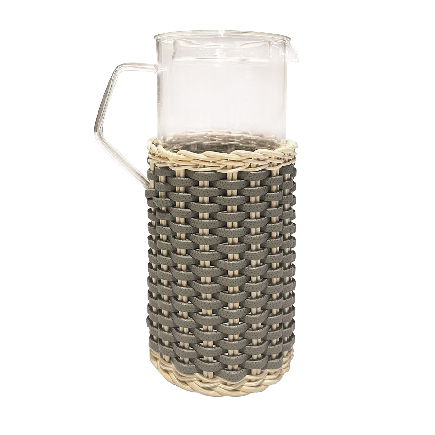 Marseille Mud Leather & Rattan Glass Pitcher Giobagnara | Artemest