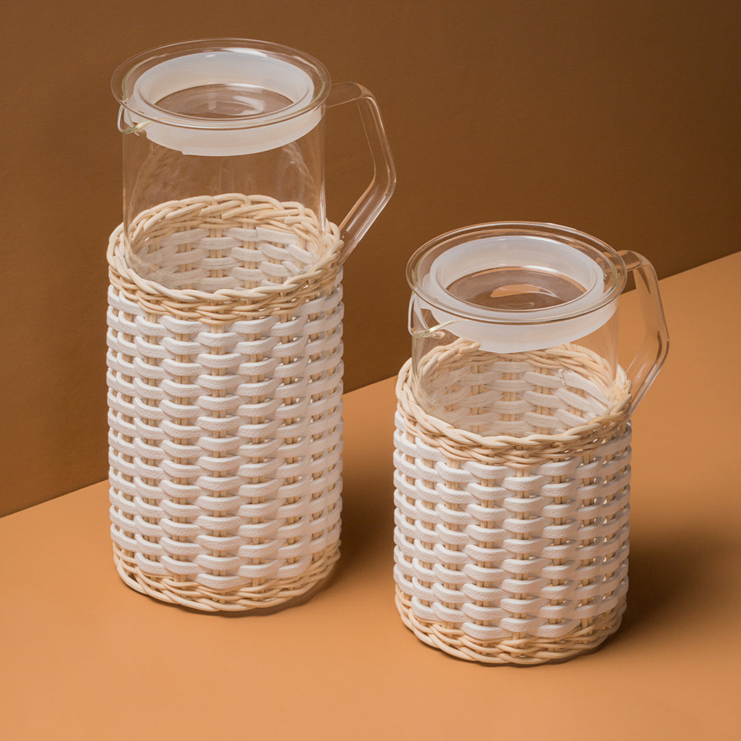 Marseille Leather & Rattan Glass Pitcher Giobagnara | Artemest
