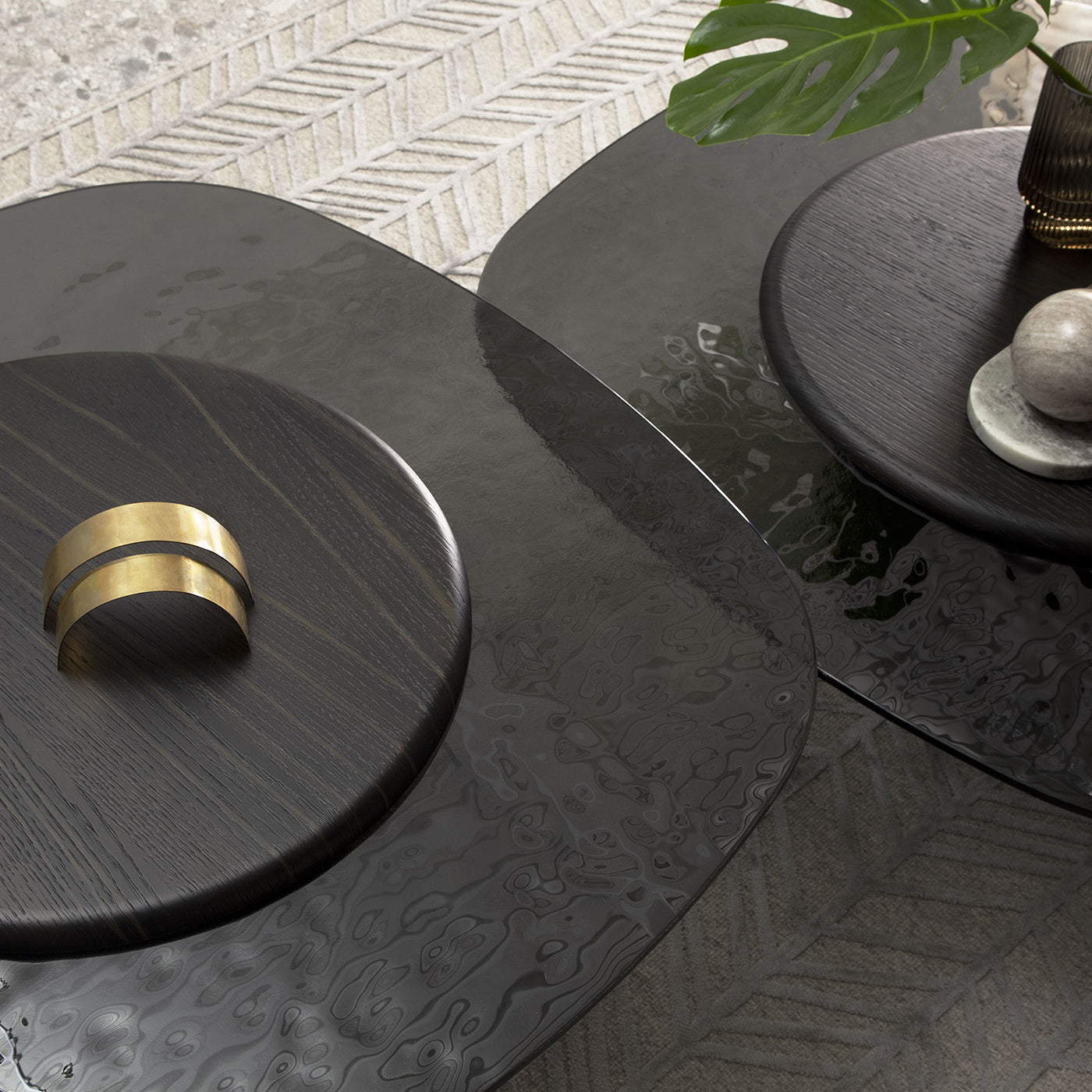 Egg Alto Coffee Table with Laguna Oak Base & Top + Hammered Glass ...