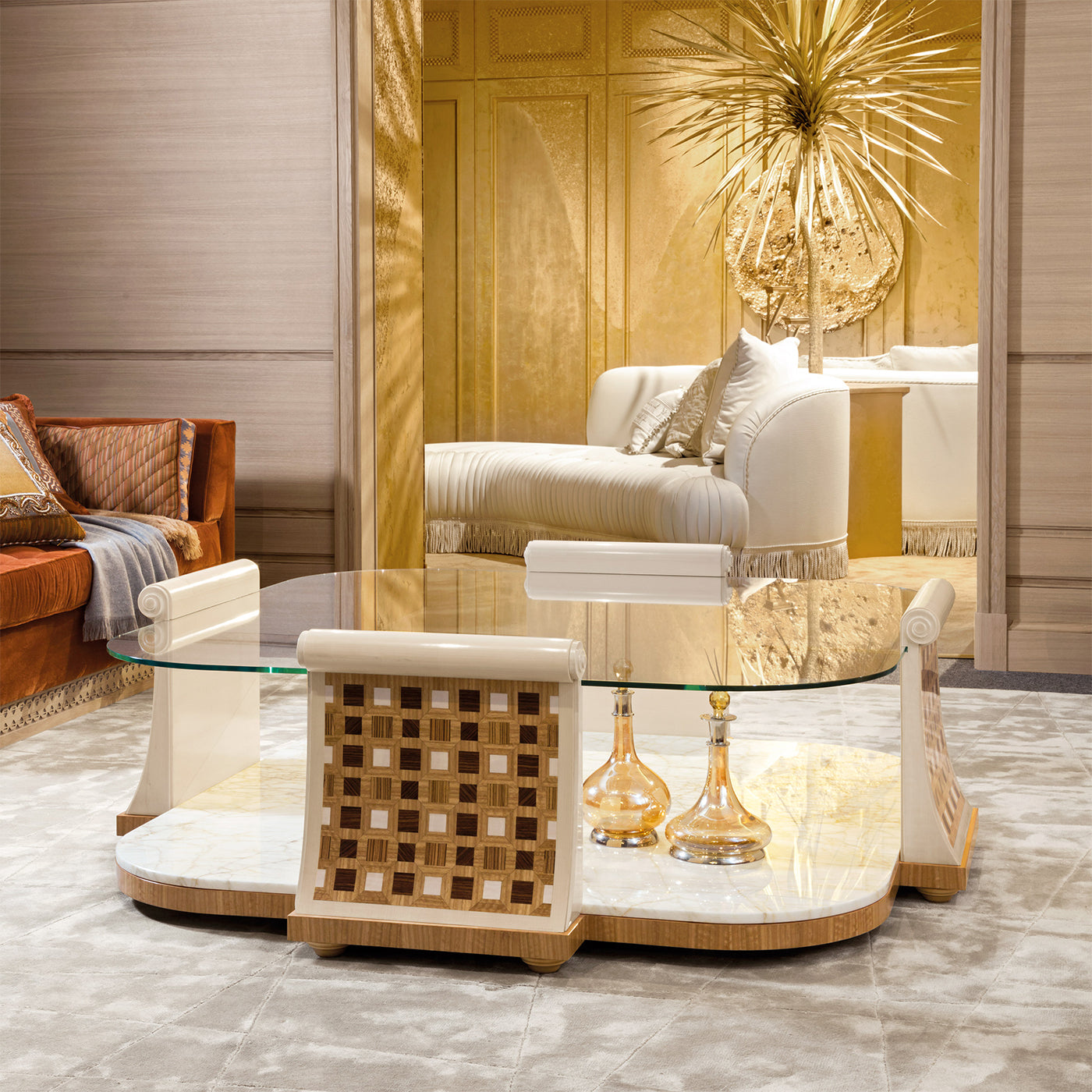 Square Marble and Crystal Coffee Table Provasi | Artemest