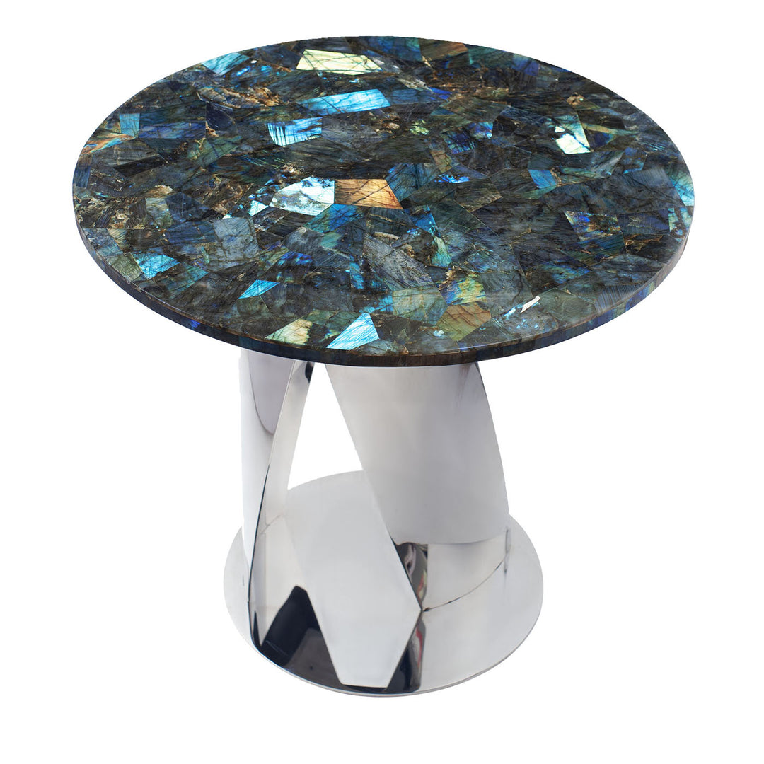 Buonanotte Round Labradorite & Chromed Side Table Obsydian Stone | Artemest