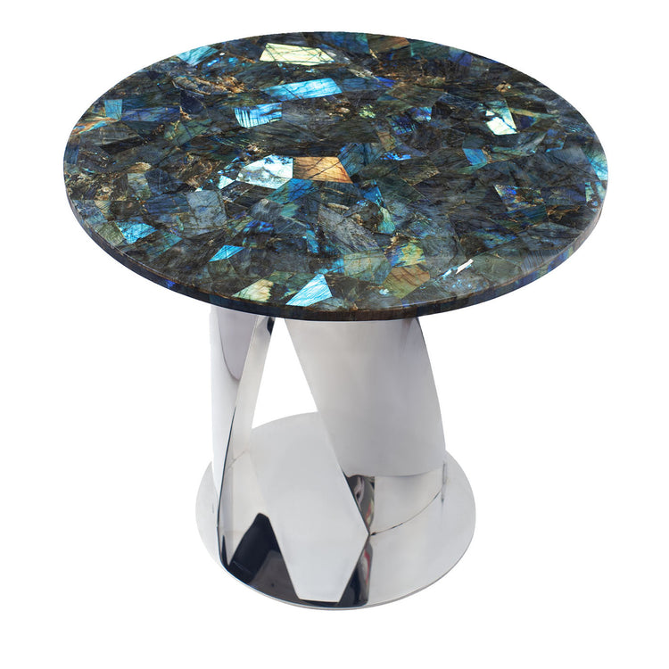 Buonanotte Round Labradorite & Chromed Side Table Obsydian Stone | Artemest
