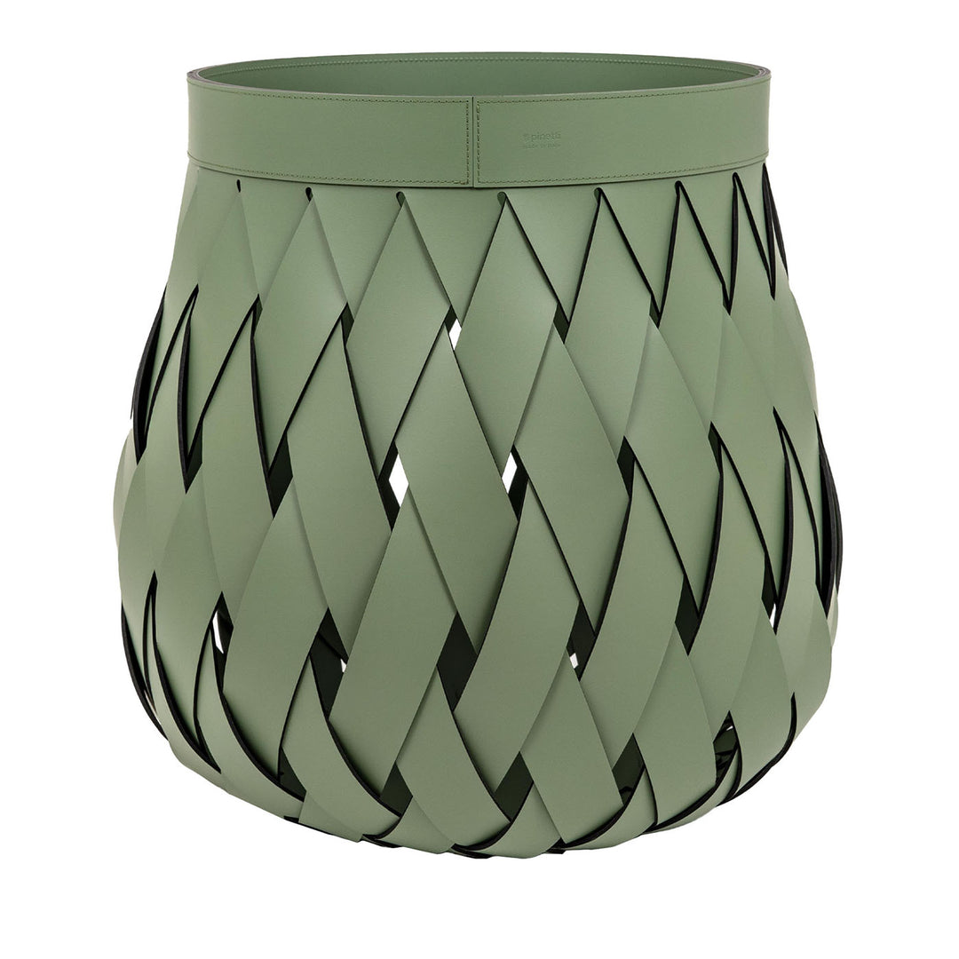 Canaria Tall Braided Green Leather Basket Pinetti | Artemest