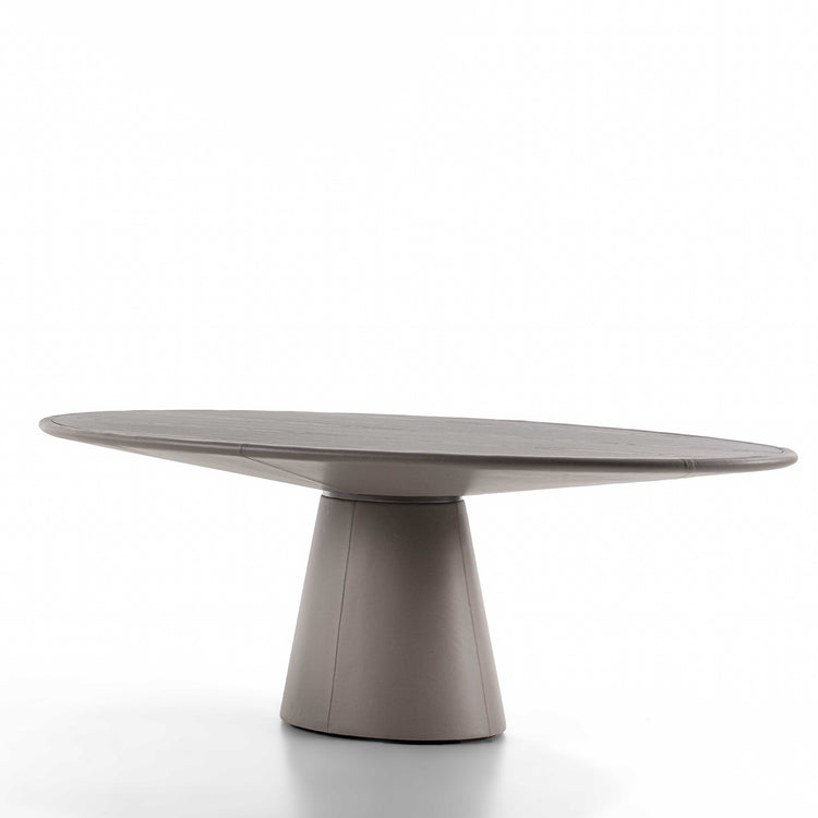 Loop Elliptical Gray Leather & Wood Table Enrico Pellizzoni | Artemest
