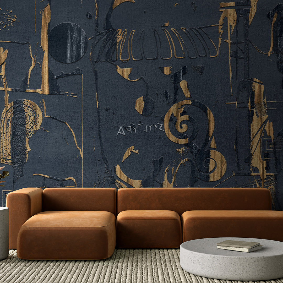 Blue greek decoration textured wallpaper Affreschi & Affreschi | Artemest