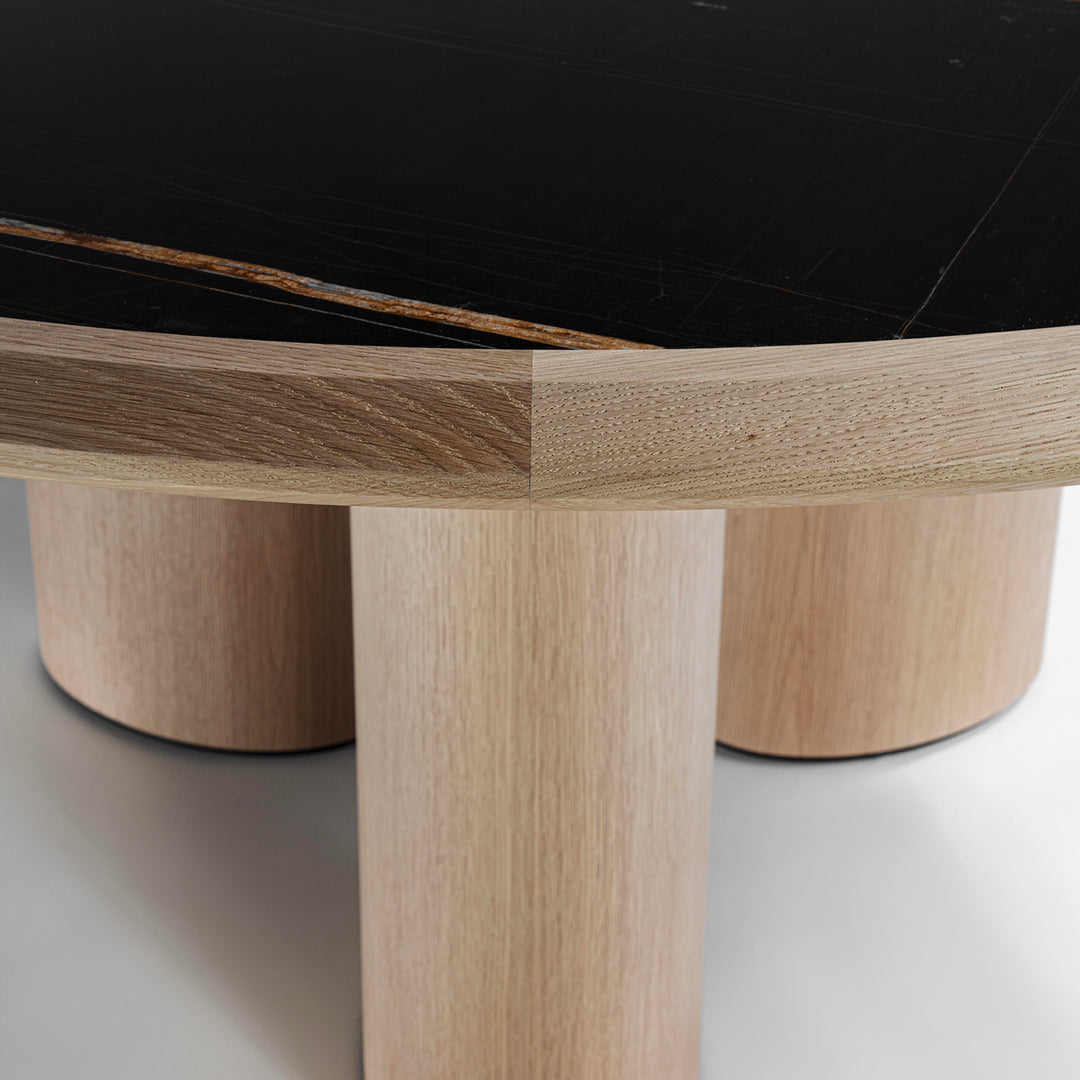 Diamante Round Durmast & Sahara Noir Marble Table with Lazy Susan ...