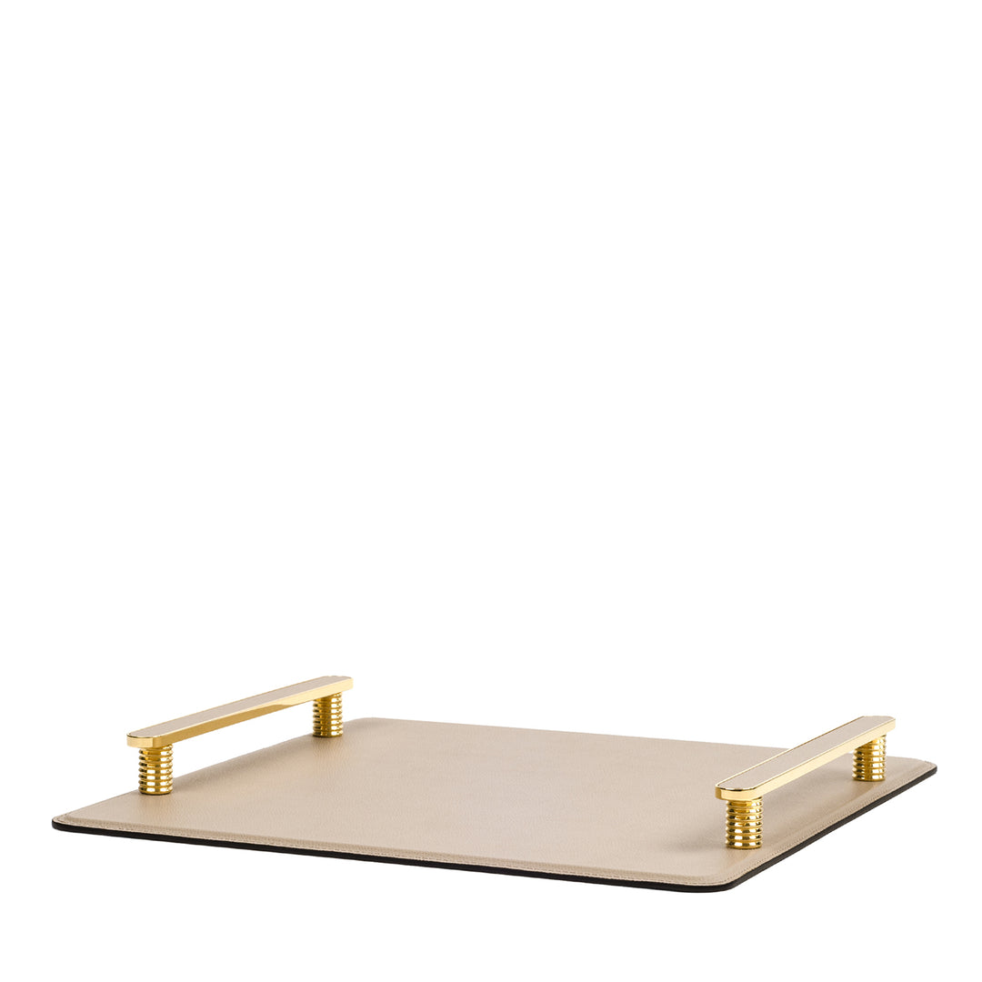 Venaria Square Gold/Beige Leather Tray Pinetti | Artemest