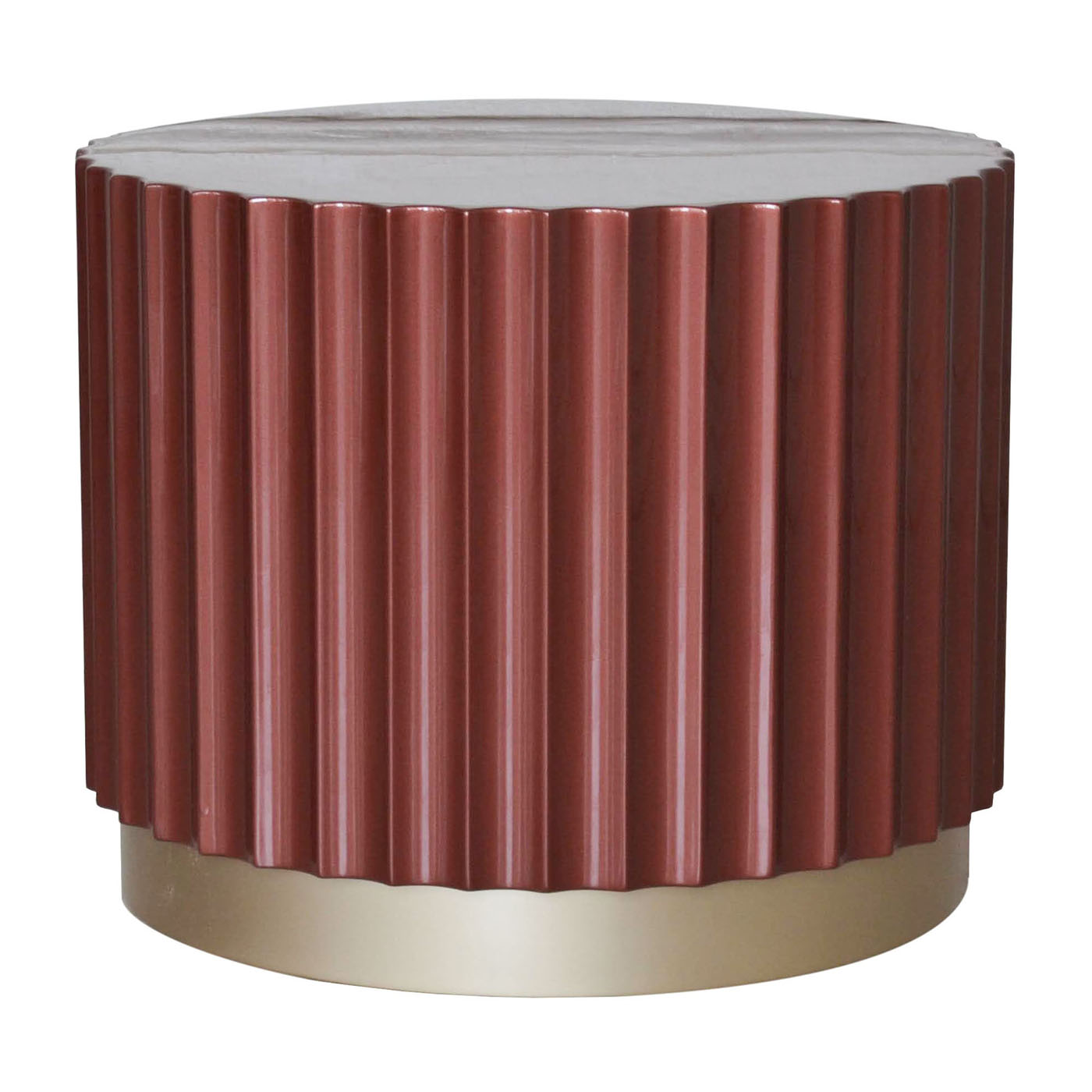 Red Coloumn Round Coffee Table With Brass Painted Base Kabinet | Artemest