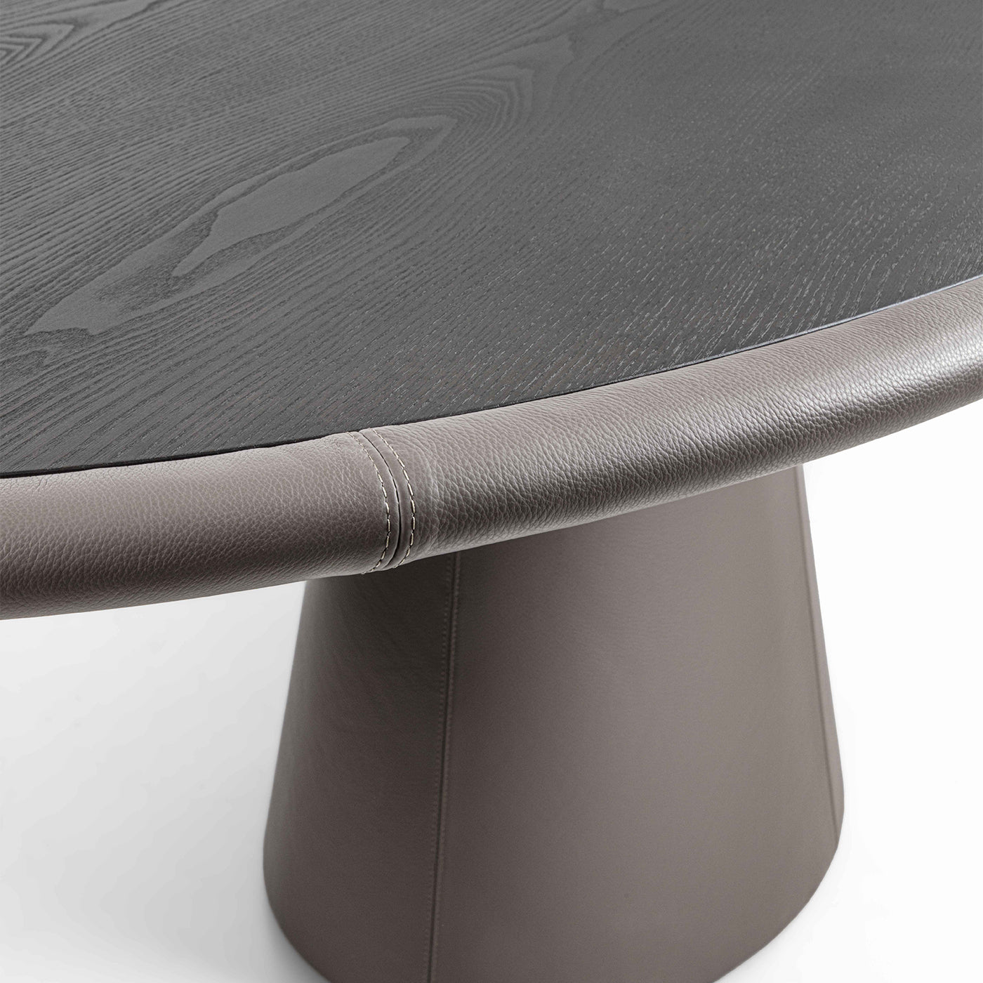 Loop Elliptical Gray Leather & Wood Table Enrico Pellizzoni | Artemest