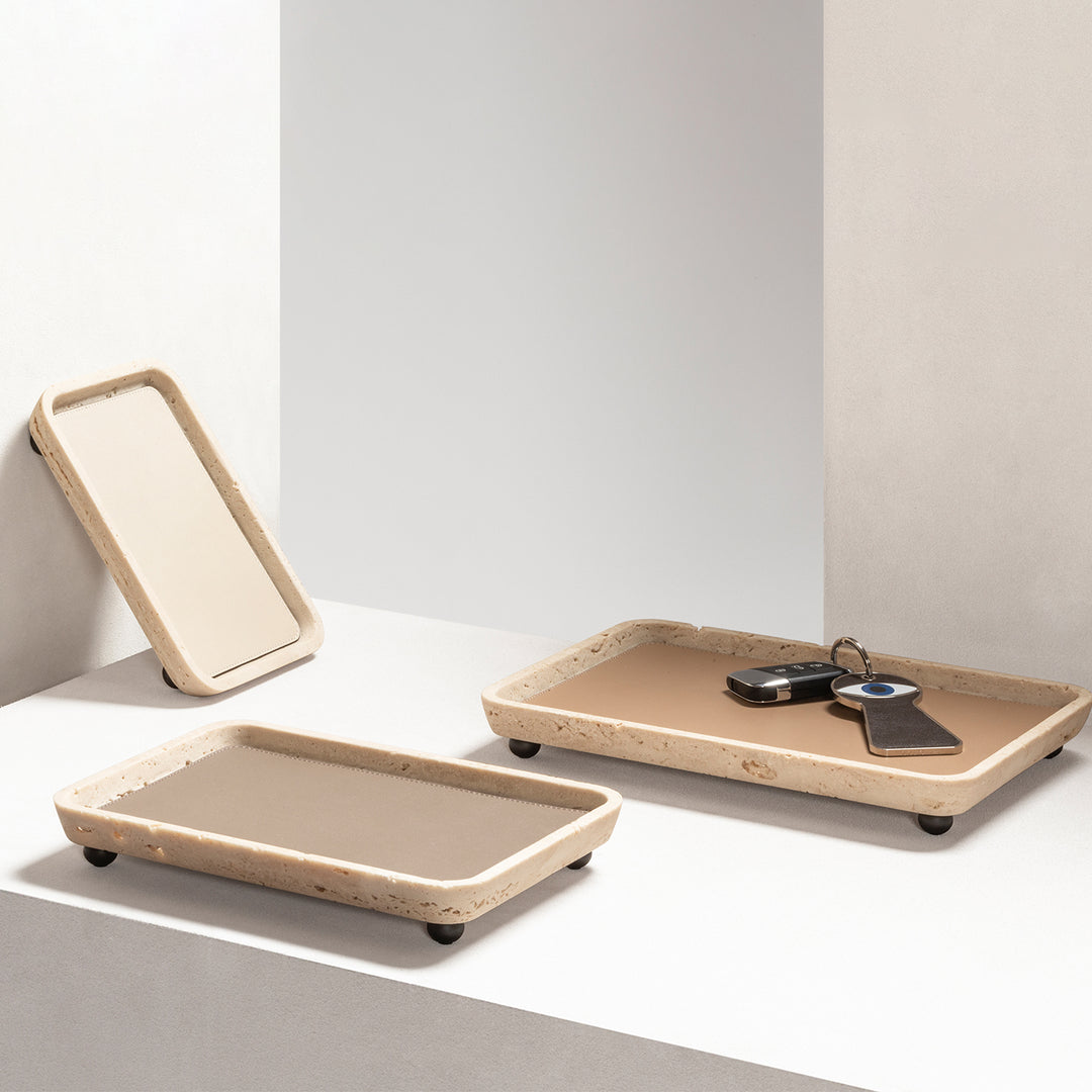 Monza Leather & Marble Rectangular Small Valet Trays #1 Giobagnara ...