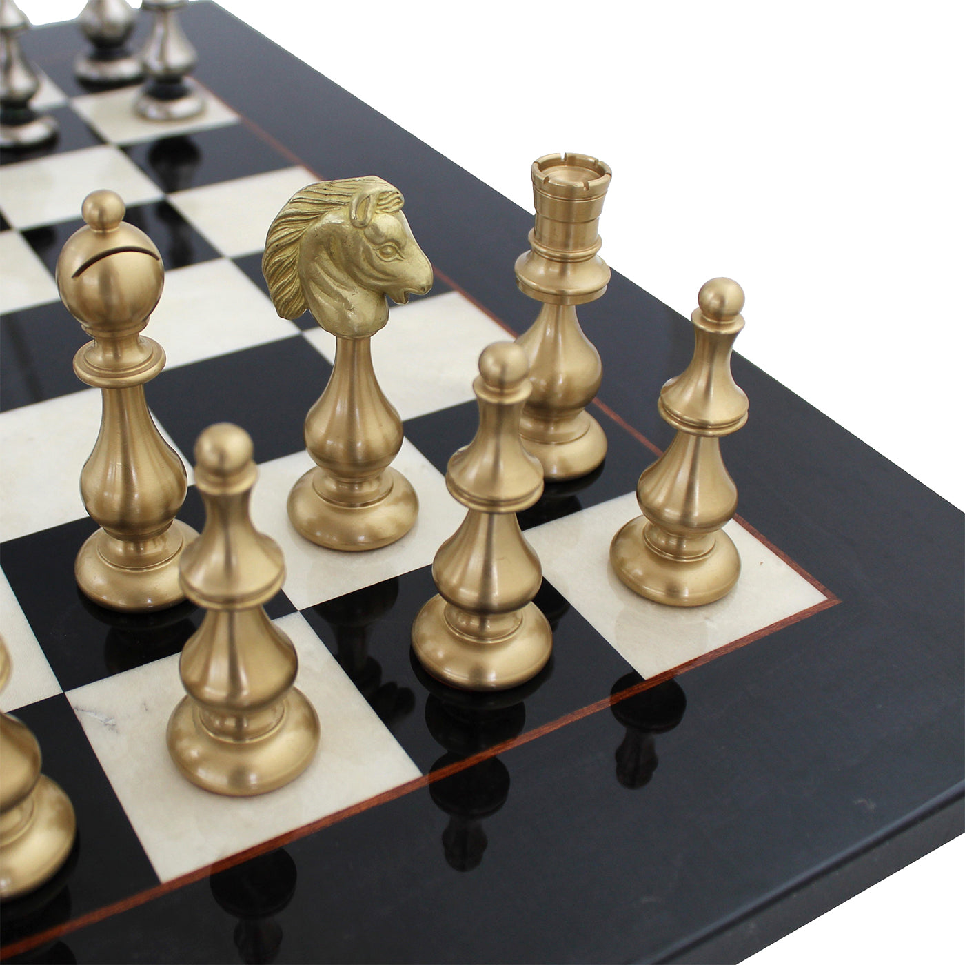 Contemporary Oriental Brass and Wood Chess Set Italfama | Artemest