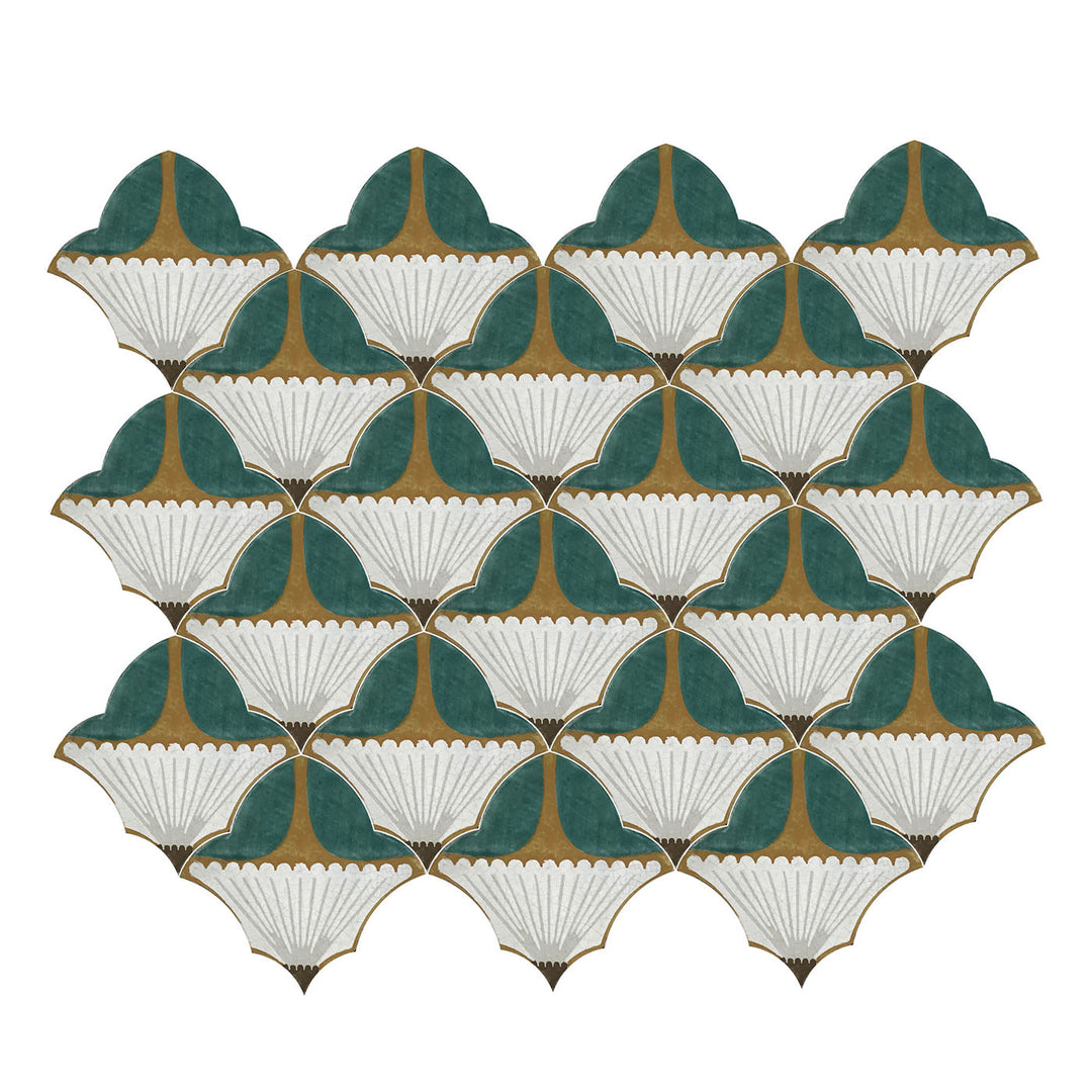 Saffron Green Ceramic Tile Composition with Floral Design Studio Le Nid ...