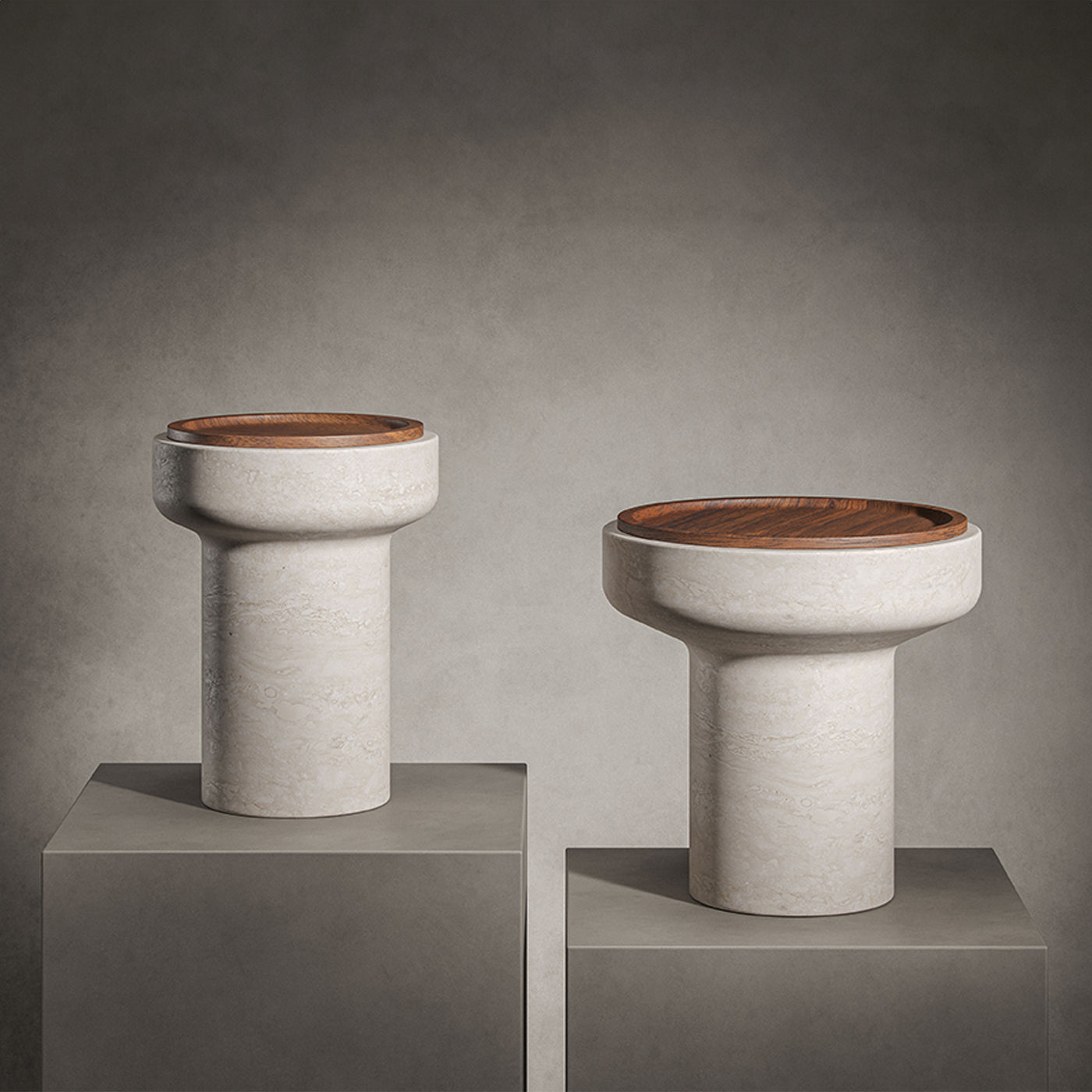 Tivoli Side Table in travertine and walnut by Ivan Colominas MMairo ...