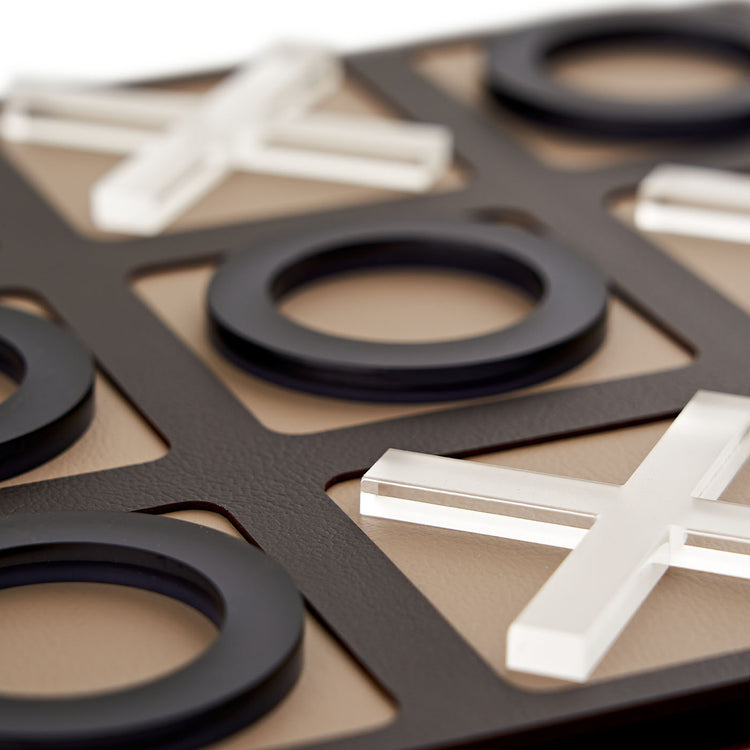 Tic Tac Toe Chocolate and Cappuccino Leather Game ADJ Style | Artemest