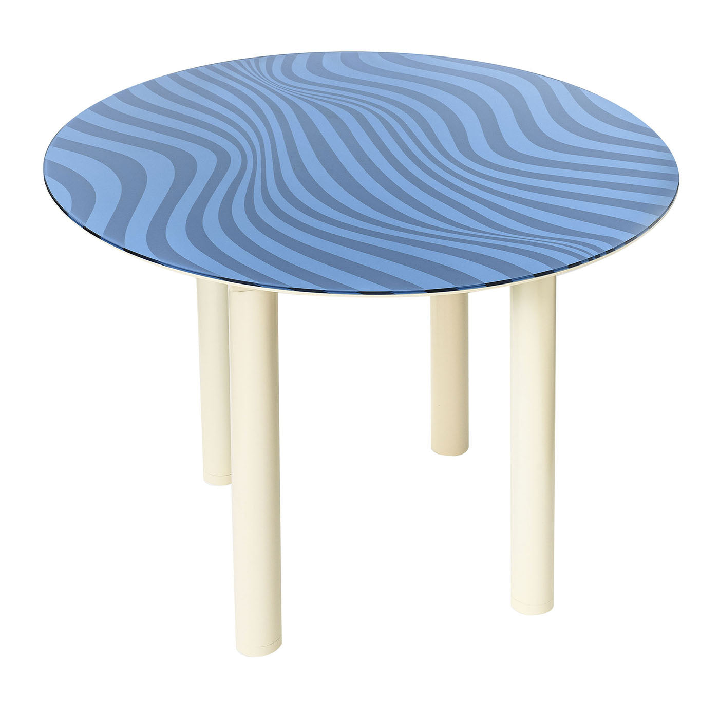 Stripes Optical Round Blue Glass Dining Table Giogio Barbi | Artemest