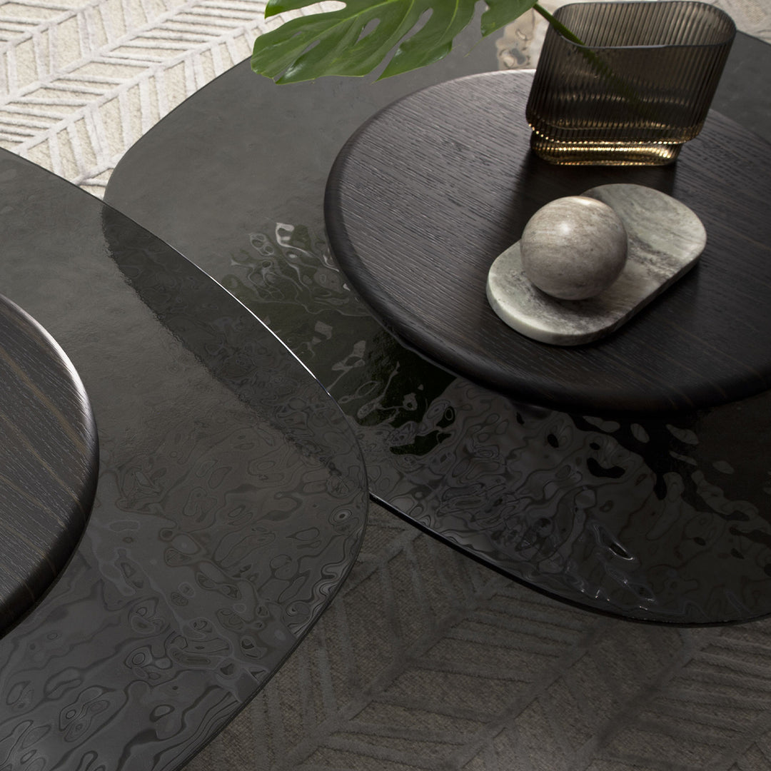 Egg Alto Coffee Table with Laguna Oak Base & Top + Hammered Glass ...