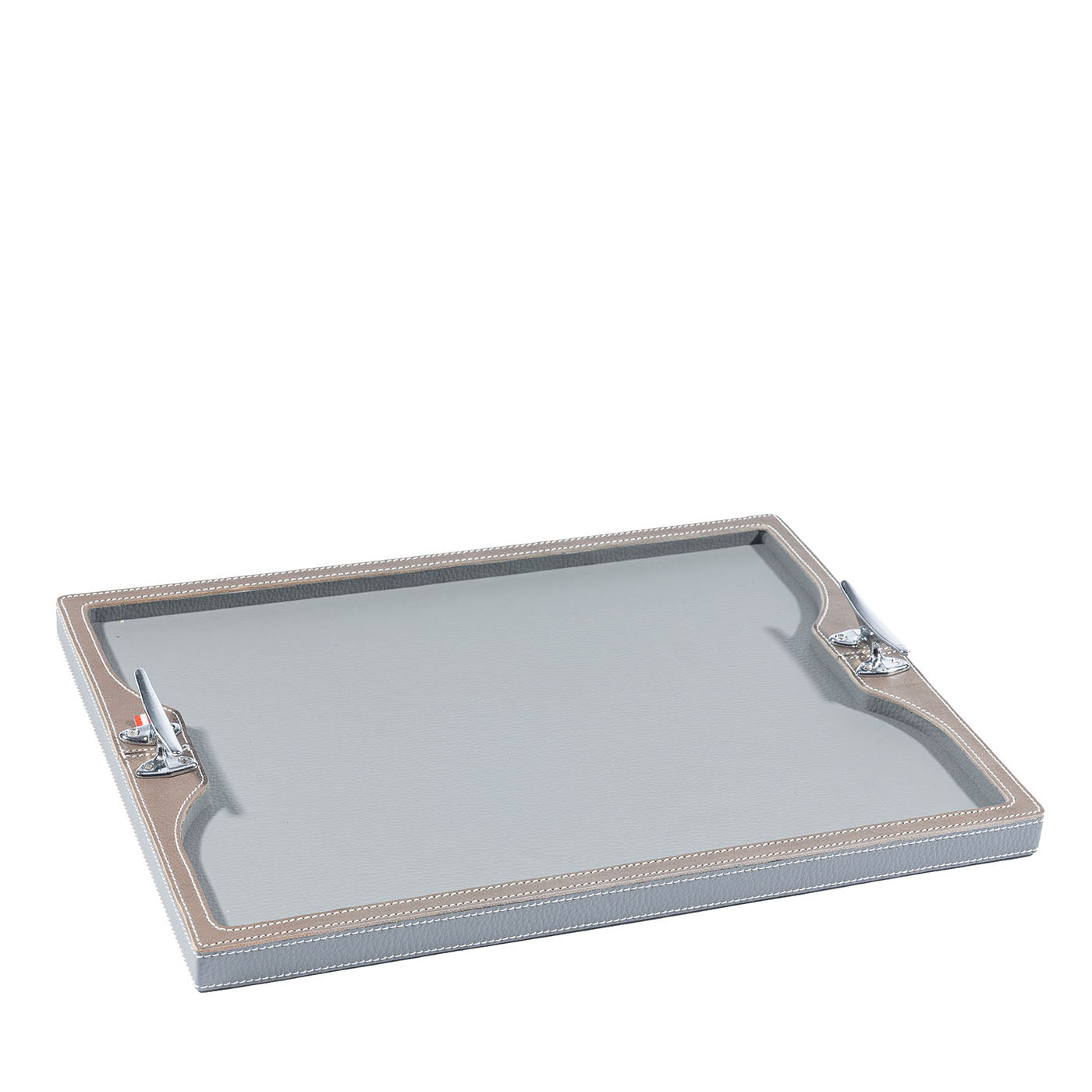 Chic Rectangular Gray & Taupe Leather Tray Marricreo | Artemest