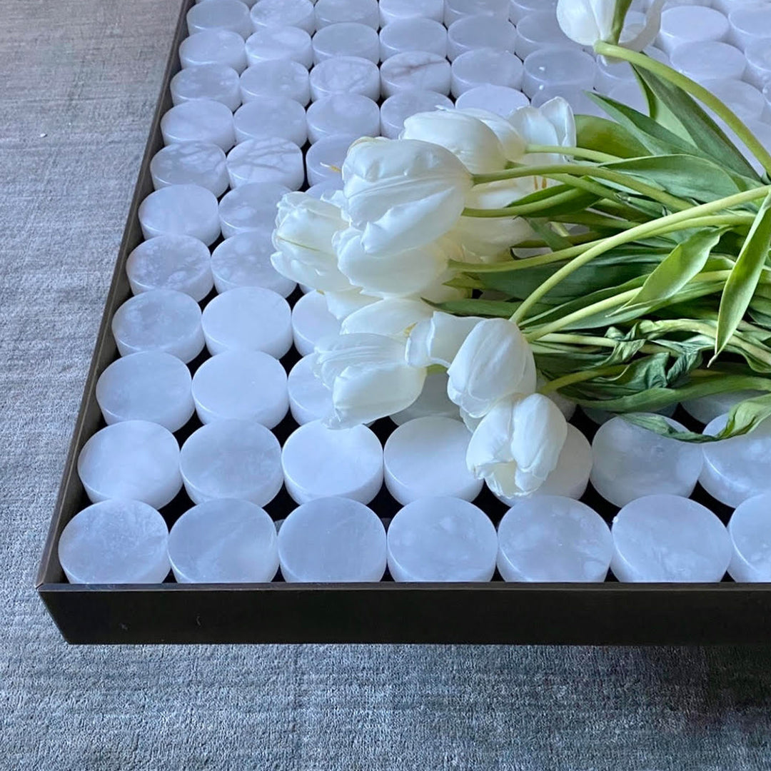 Sofia White Alabaster Coffee Table by Monica Geronimi mg12 by Monica Geronimi | Artemest