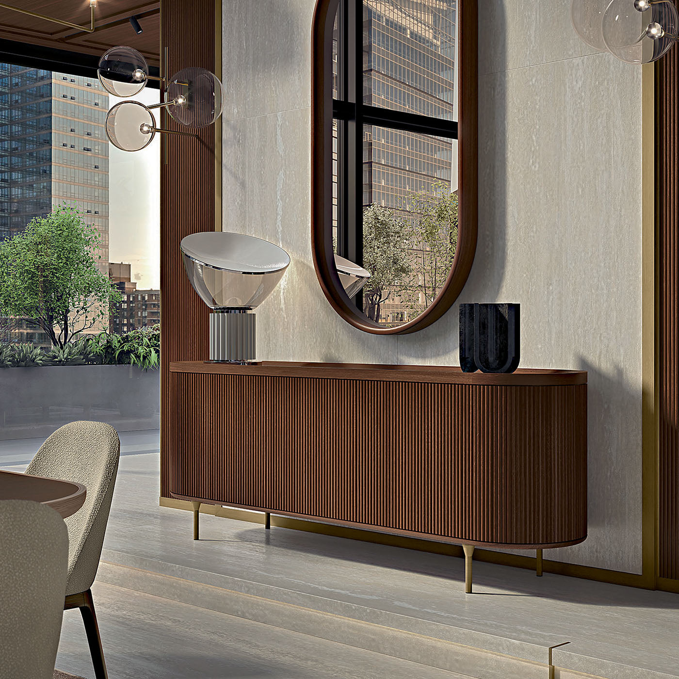Opale 3-Door Channeled Walnut Sideboard Bamax | Artemest