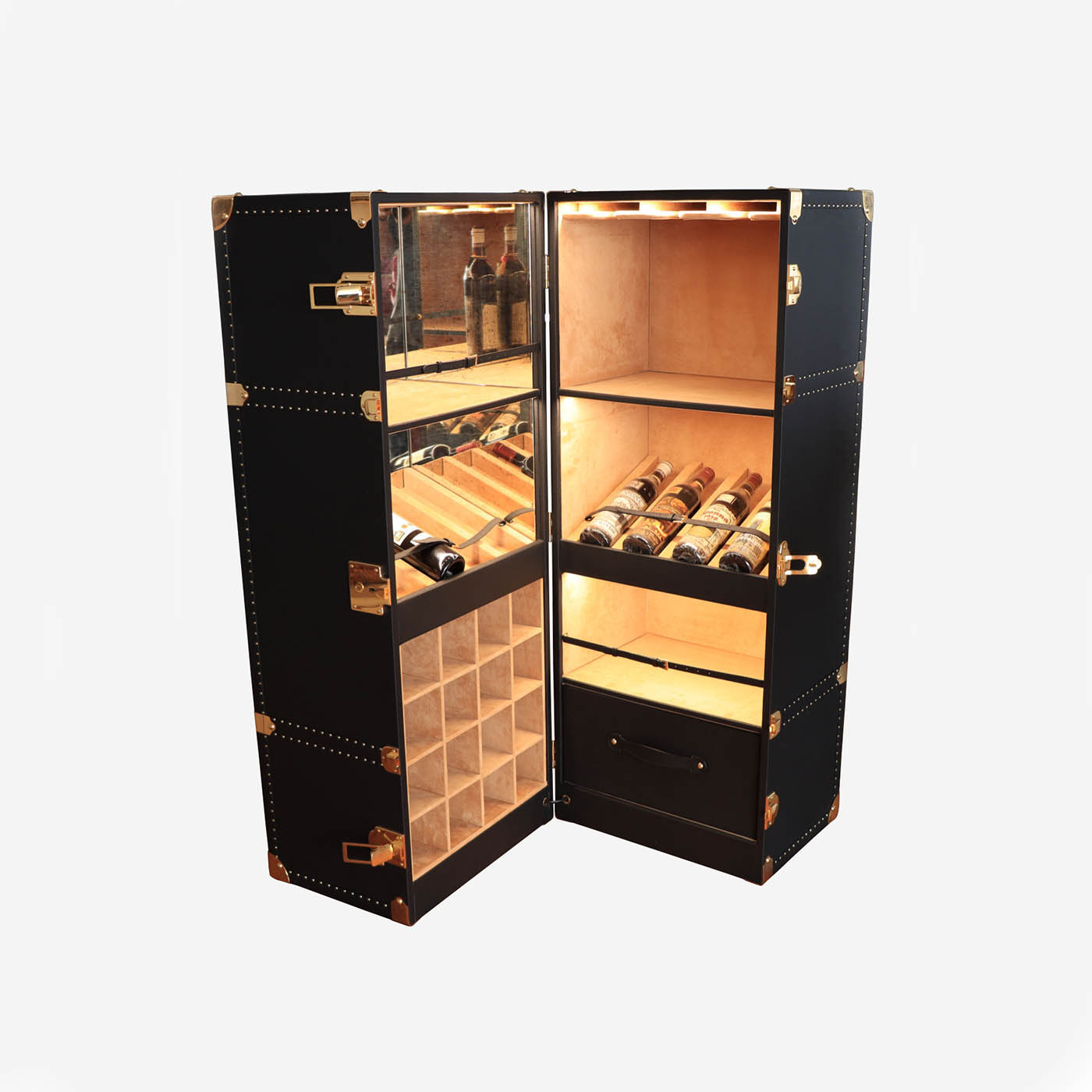 Regale Wheeled Black & Gold Steamer Bar Trunk Terrida | Artemest