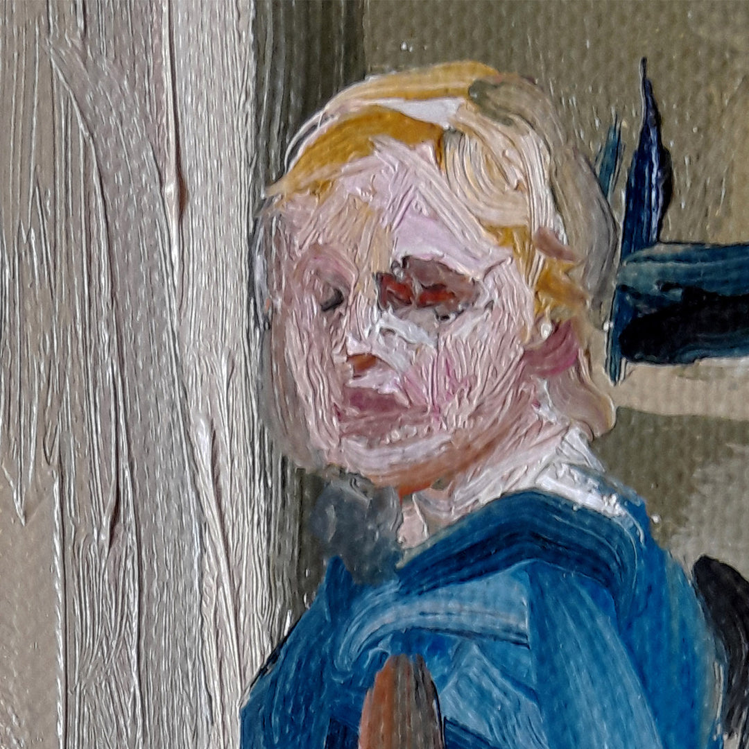 Interno con scala Oil on Linen Painting Federico Lombardo | Artemest