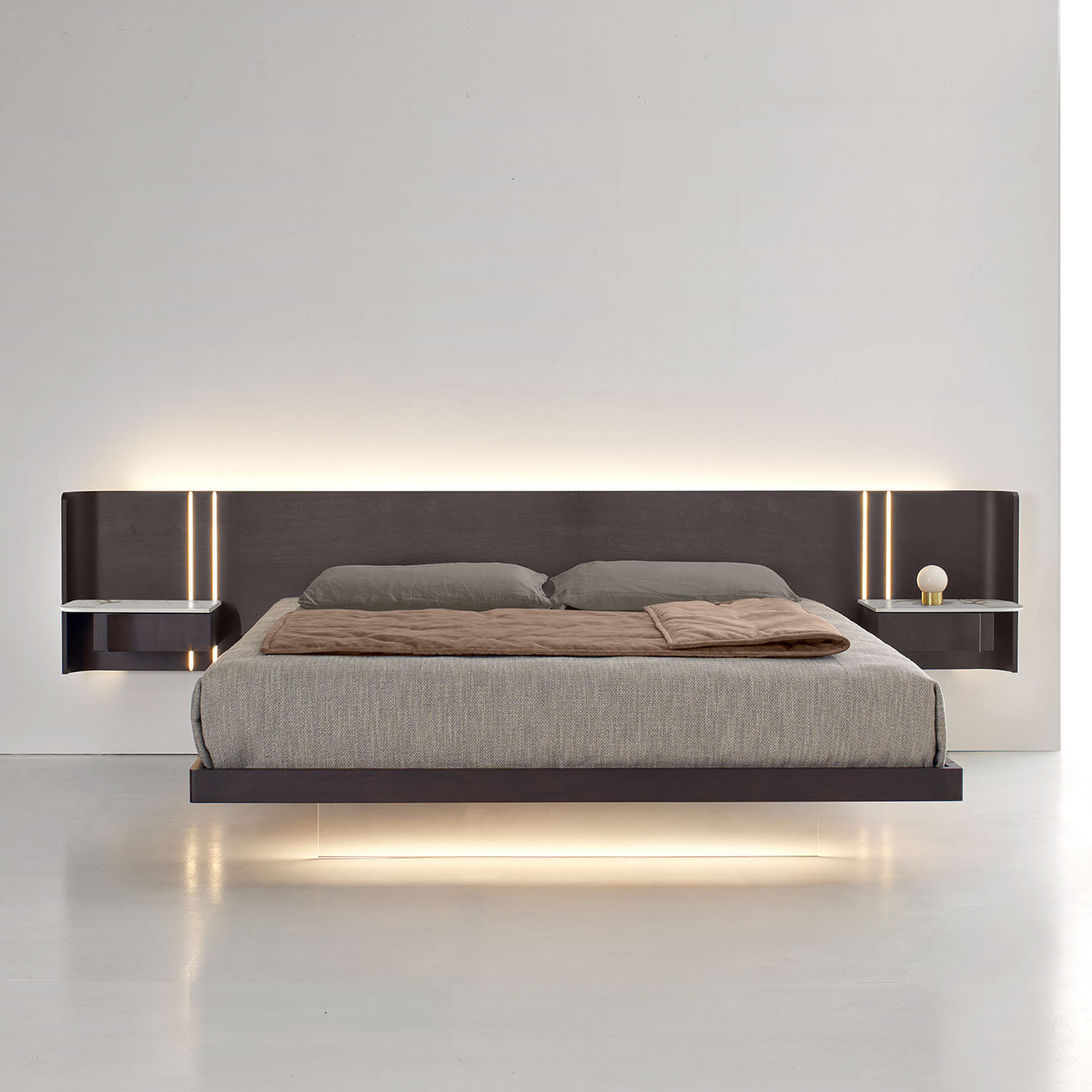 Book Bed in Walnut with Calacatta Ceramic and Glass Accents Modesign | Artemest