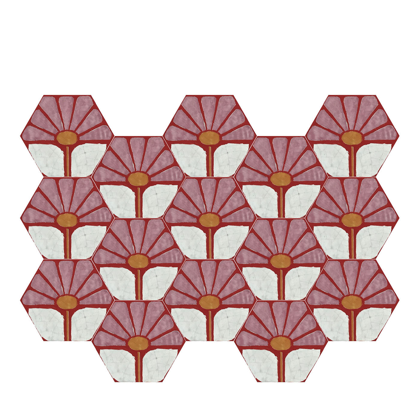 Janis Pink Hexagonal Ceramic Tile Composition with Floral Design Studio ...