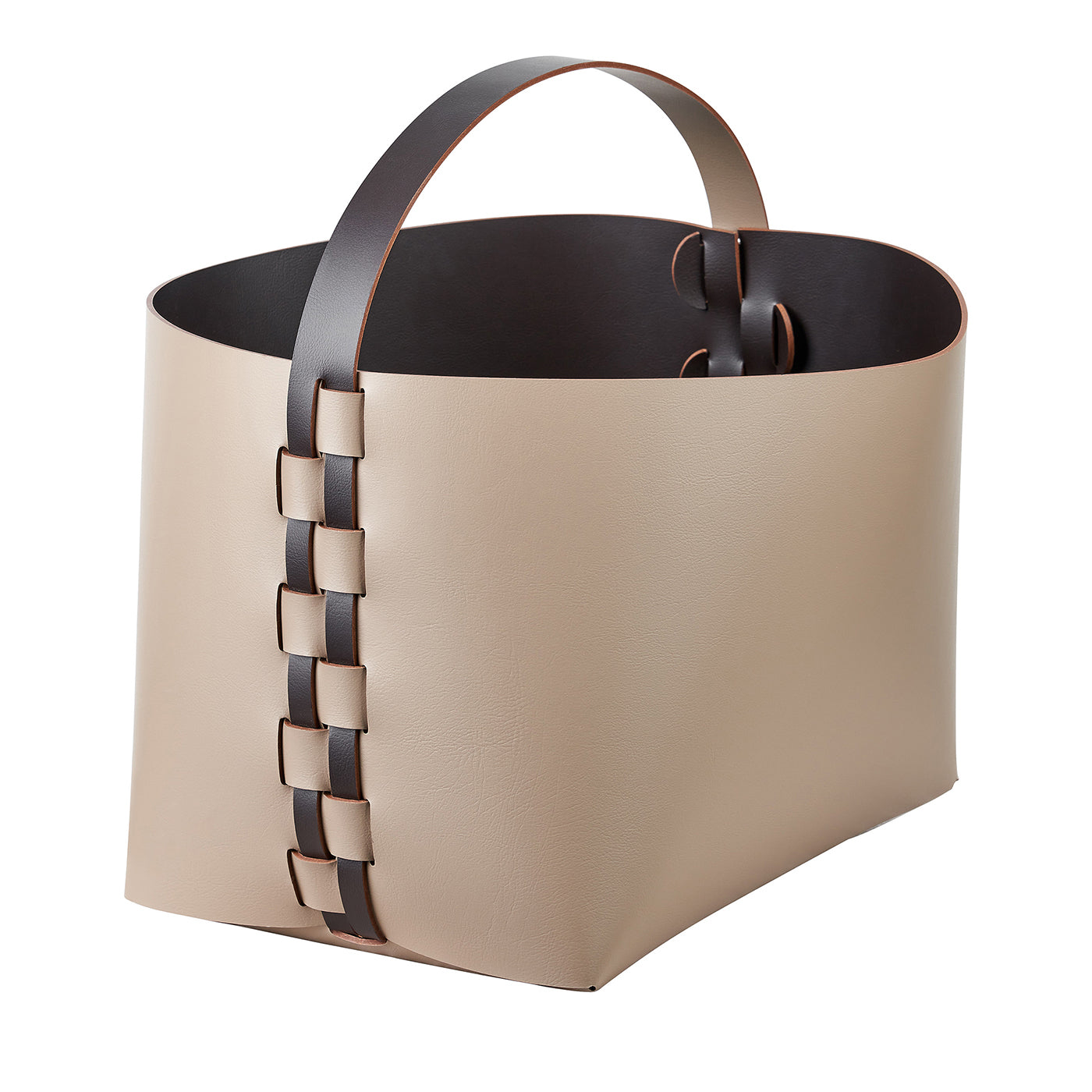 Helena Small Cappuccino and Chocolate Leather Basket ADJ Style | Artemest