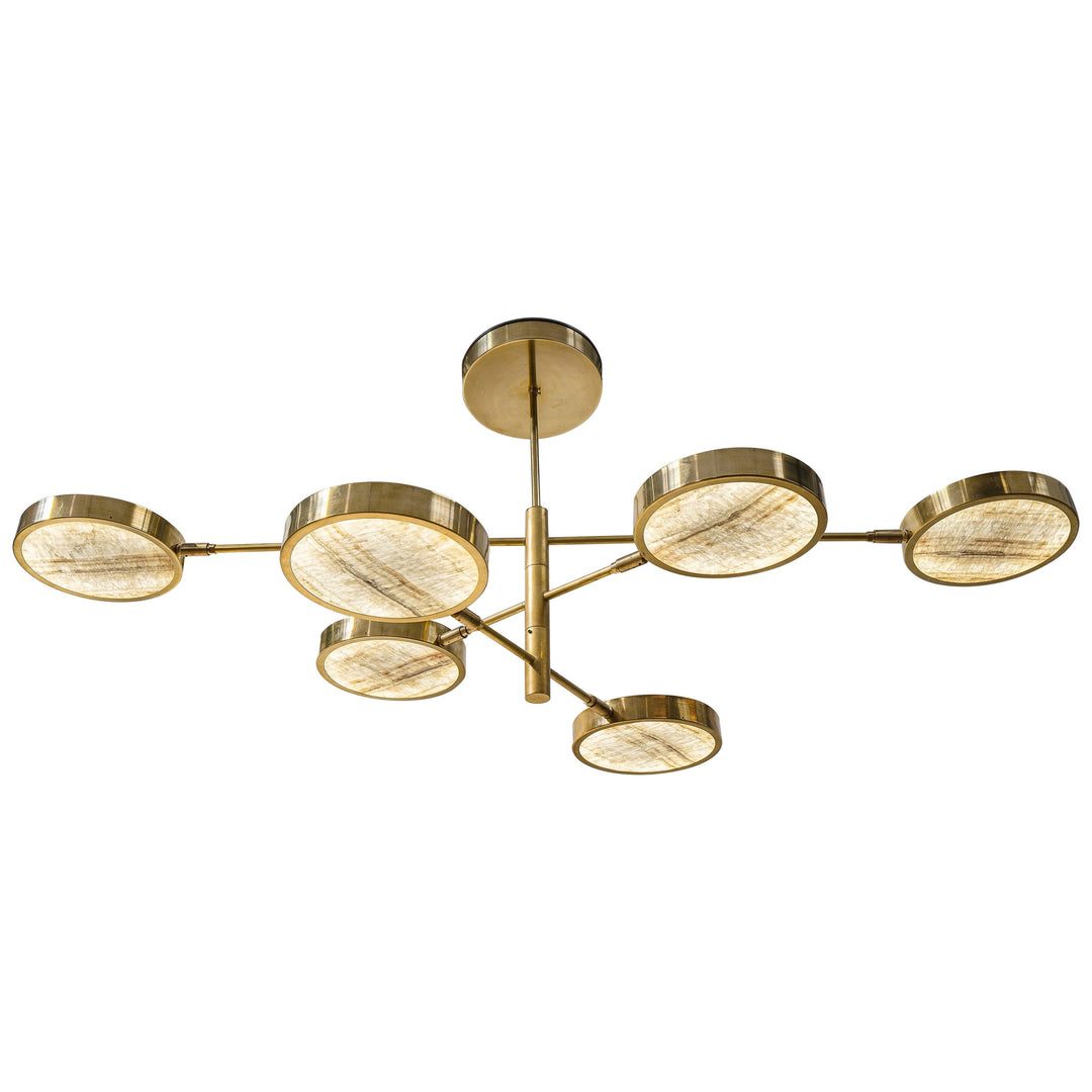 Sistema Solare 6-Arms Brass and Onyx Chandelier Silvio Piattelli | Artemest