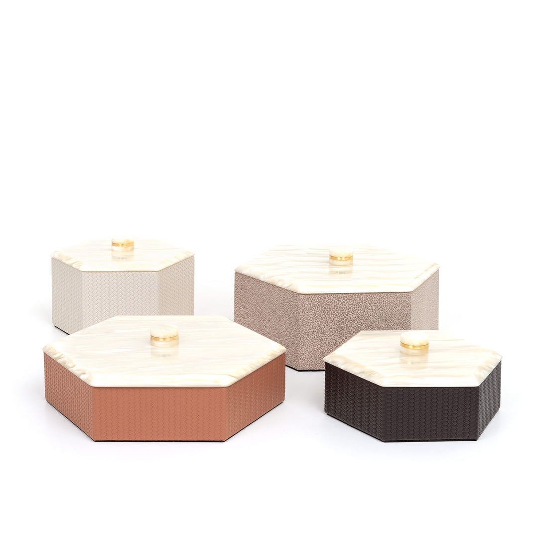 Kelly Low Small Hexagonal-Cut Brown Box with Lid Pinetti | Artemest