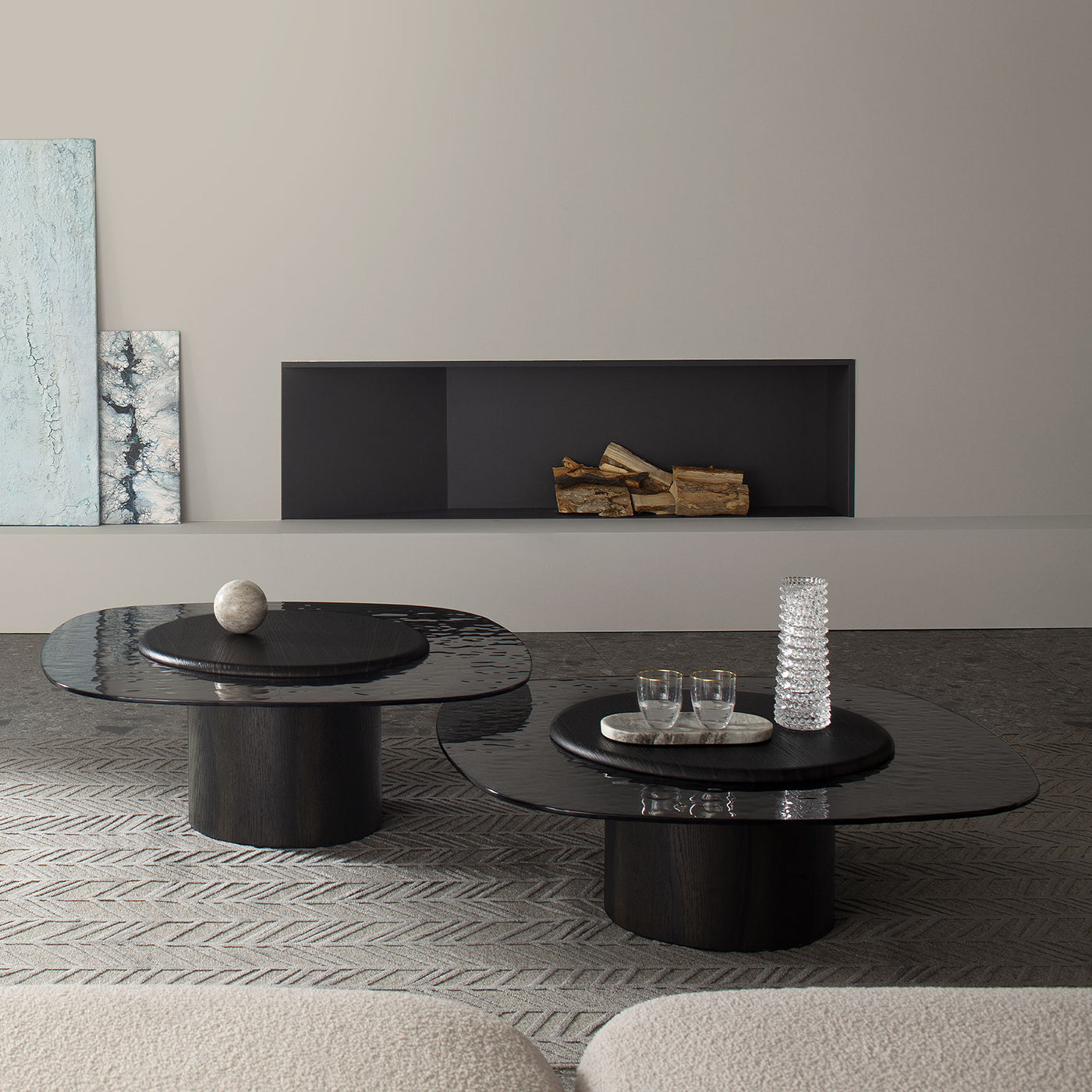 Egg Alto Coffee Table with Laguna Oak Base & Top + Hammered Glass ...