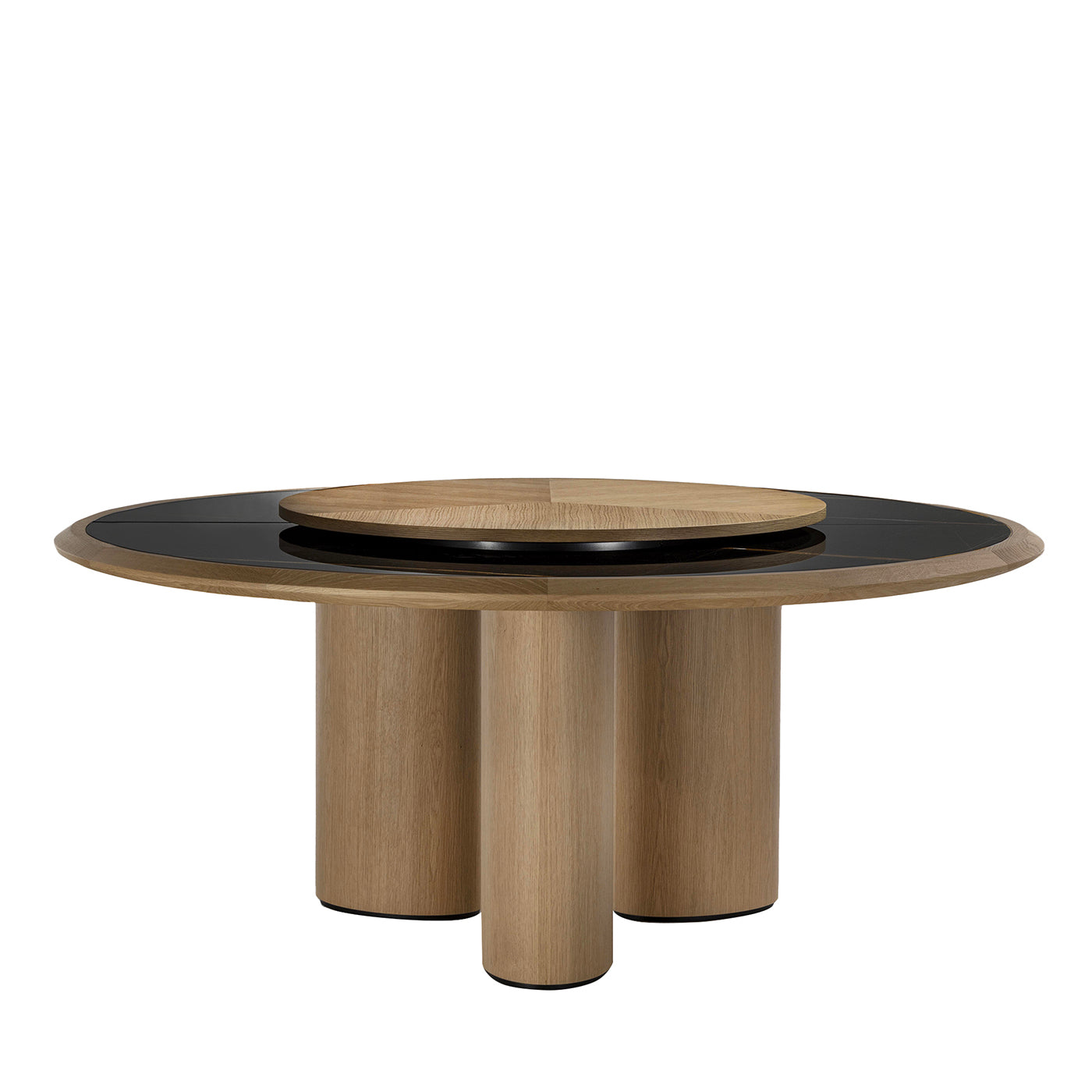 Diamante Round Durmast & Sahara Noir Marble Table with Lazy Susan ...