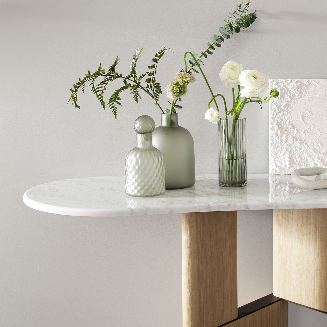 Tetris Console Table with Carrara Marble Top & Oak Wood Legs Morica ...