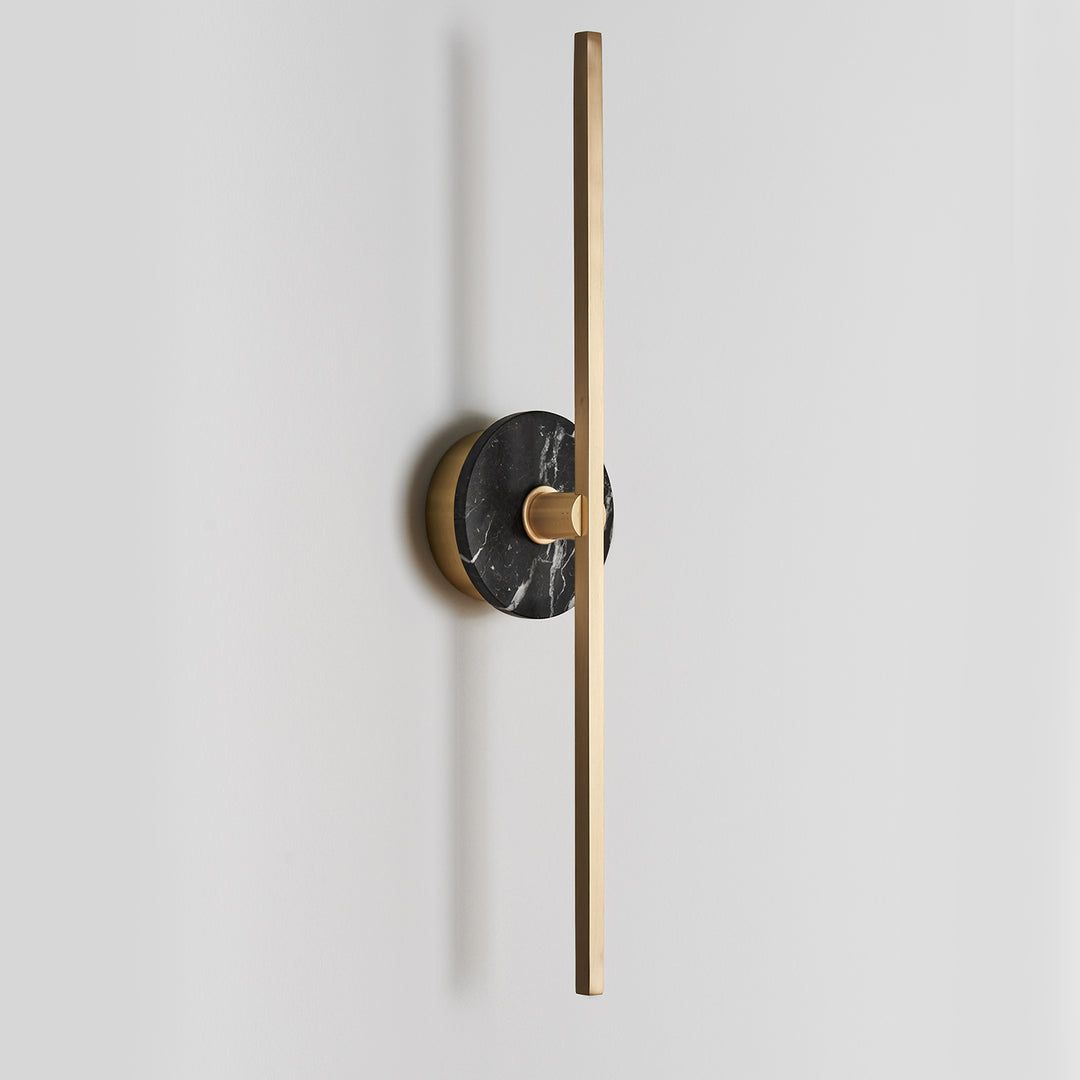 "Essential Stick" Wall Sconce in Satin Brass and Black Marquinha Marble ...