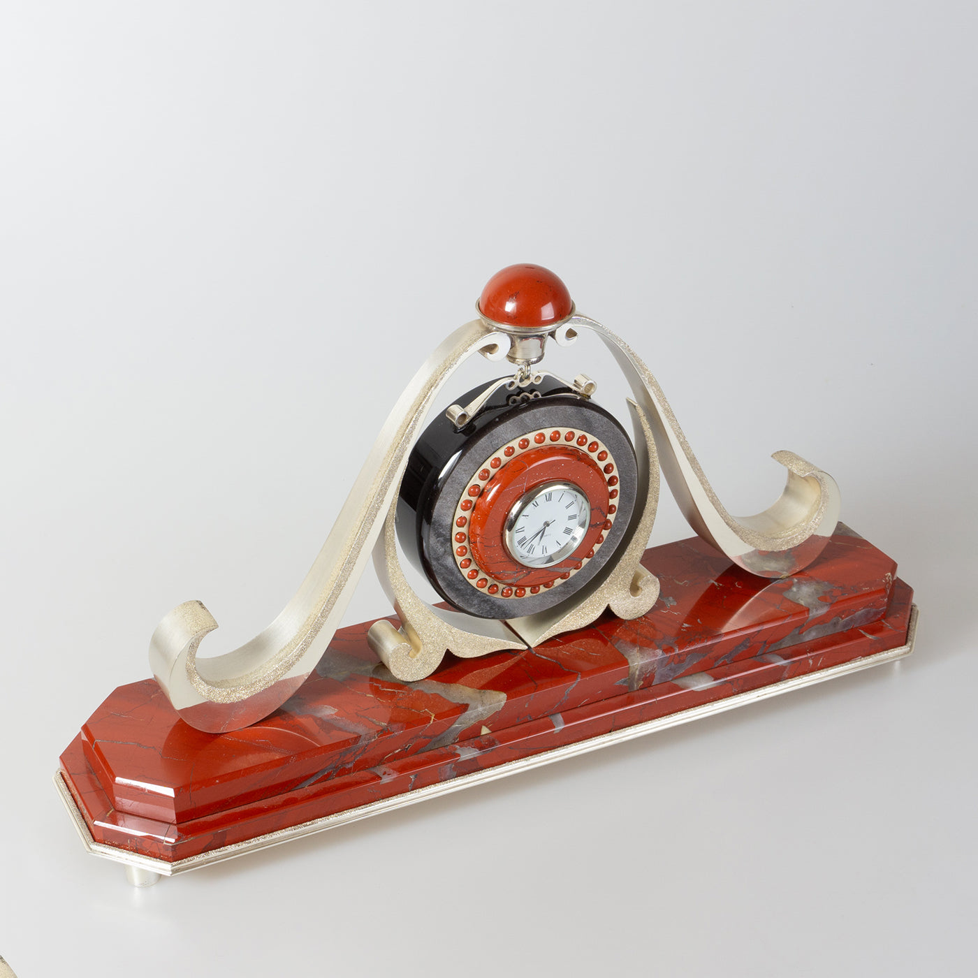 Red Jasper, Obsidian and Silver Desk Clock Didoni | Artemest