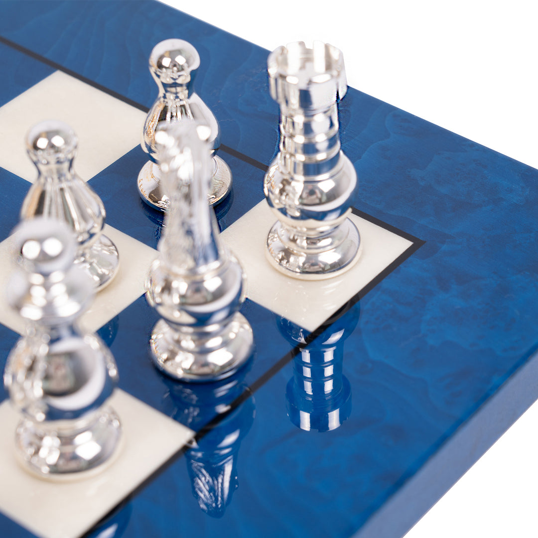 French Style Blue Brass Chess Set Italfama | Artemest