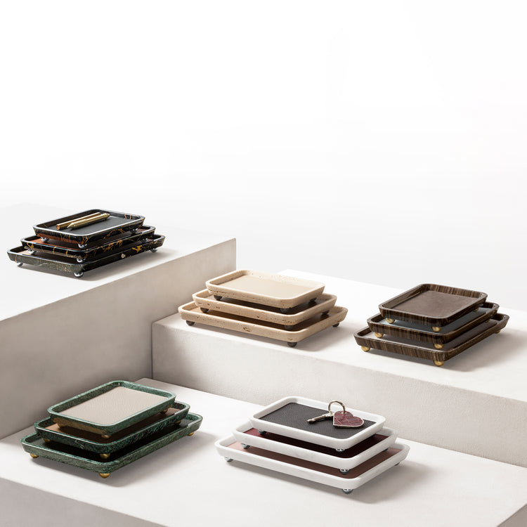 Monza Leather & Marble Rectangular Small Valet Trays #1 Giobagnara ...