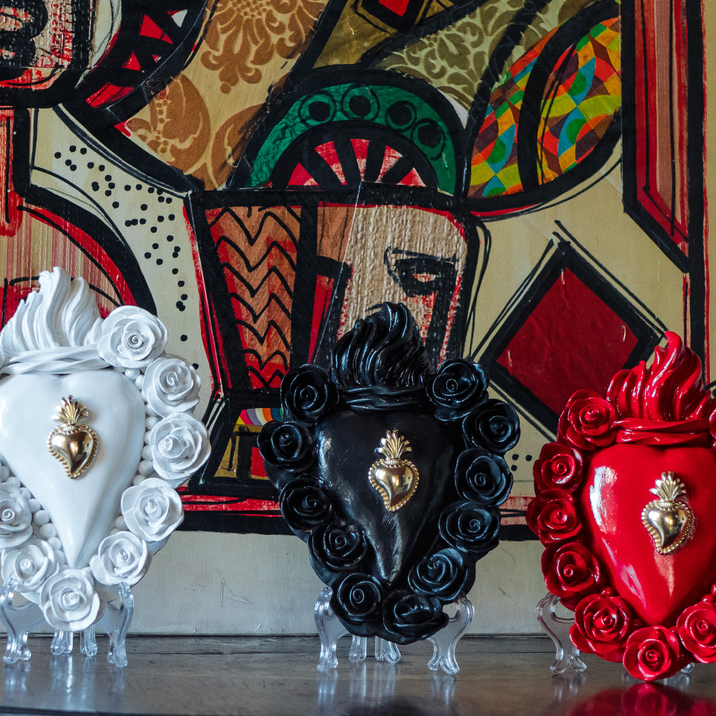 PUNK ROSE BLACK ENAMEL CERAMIC HEART Cuore di Argilla | Artemest