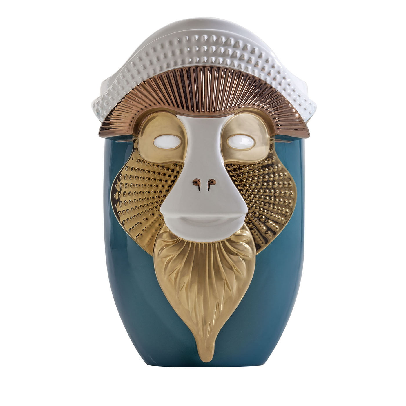 Primates Brazza Blue Ceramic With Metal Details Vase By Elena ...