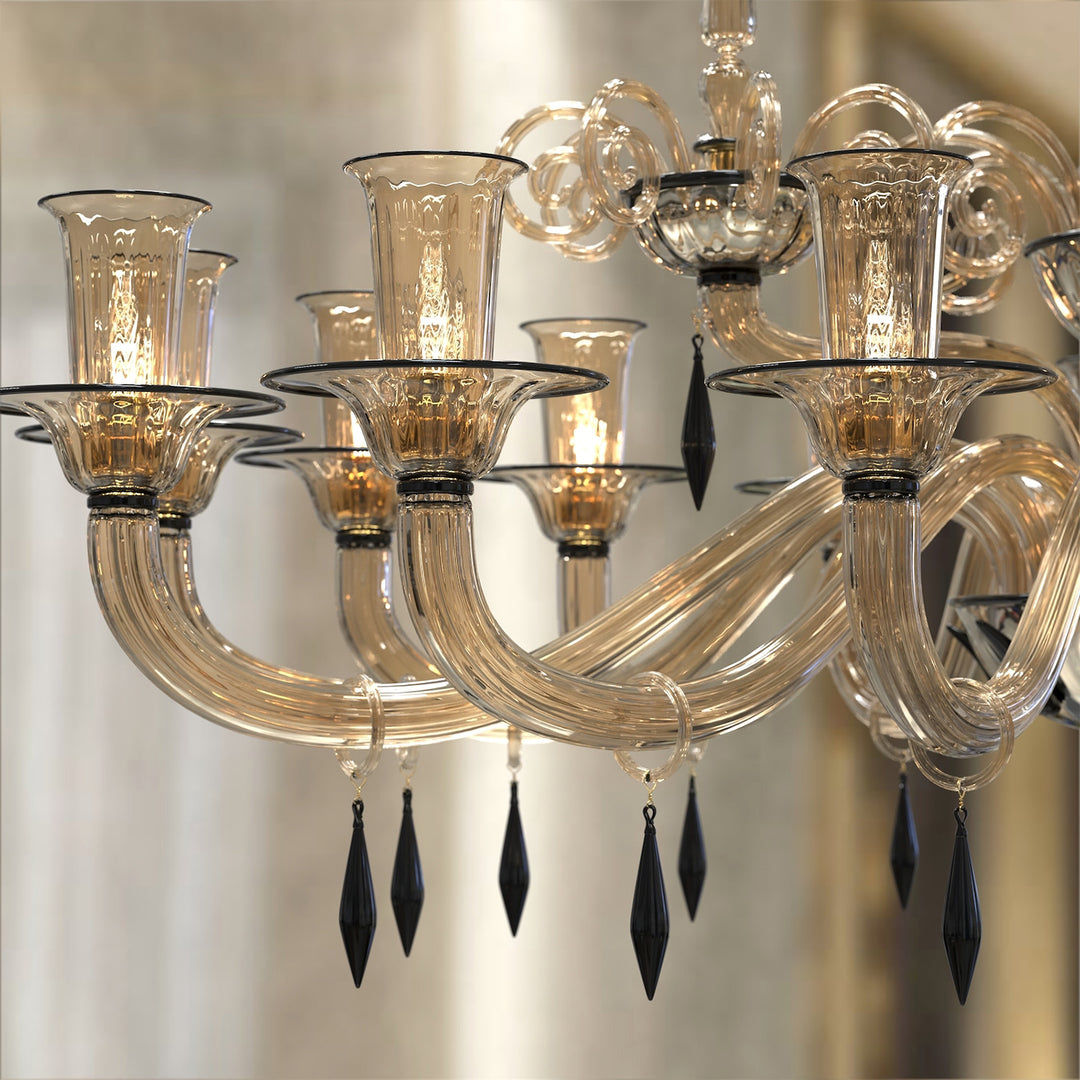 Cellini 16-light Gold Murano Glass Oval Chandelier Piumati | Artemest