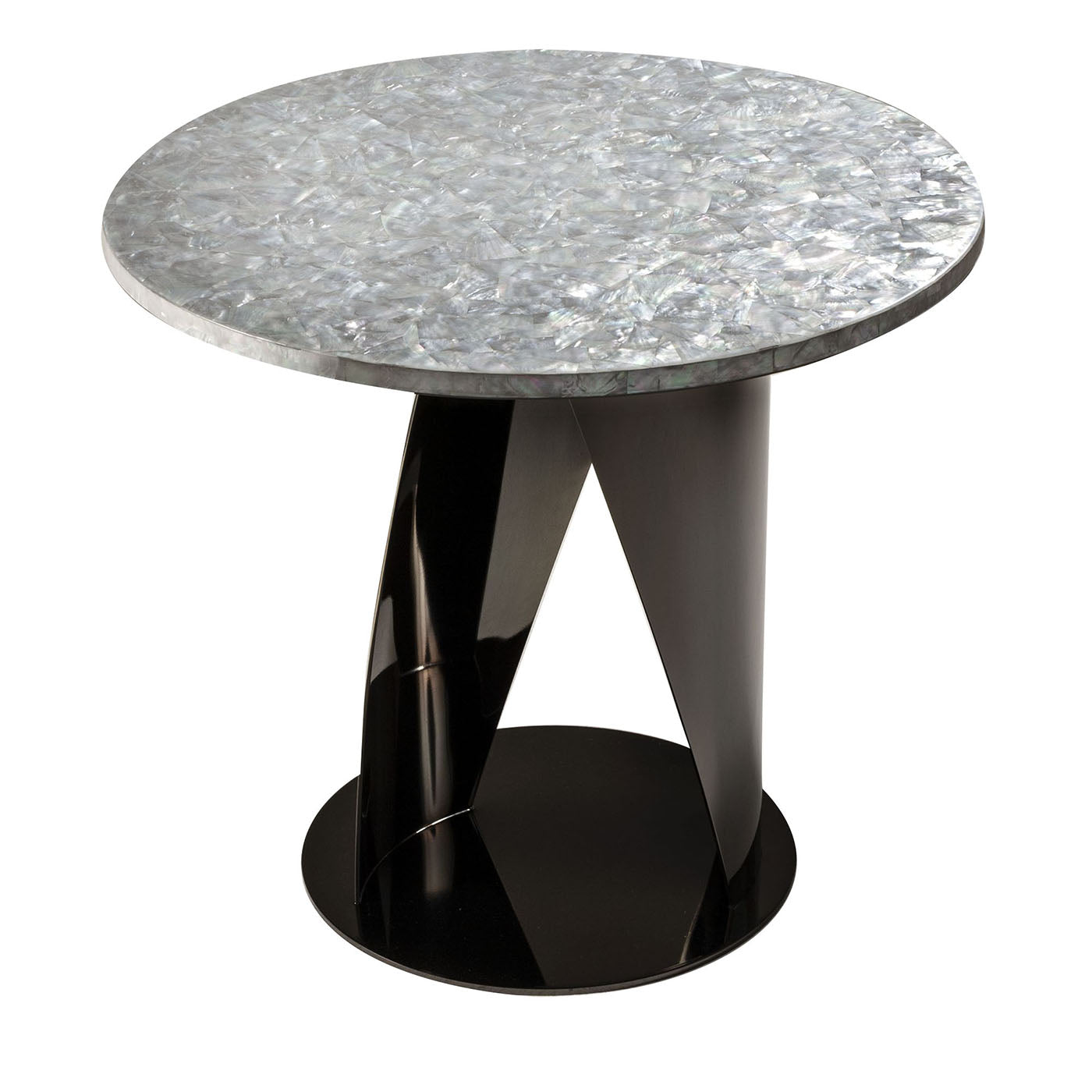 Buonanotte Round Nacre & Gun-Metal Gray Side Table Obsydian Stone ...